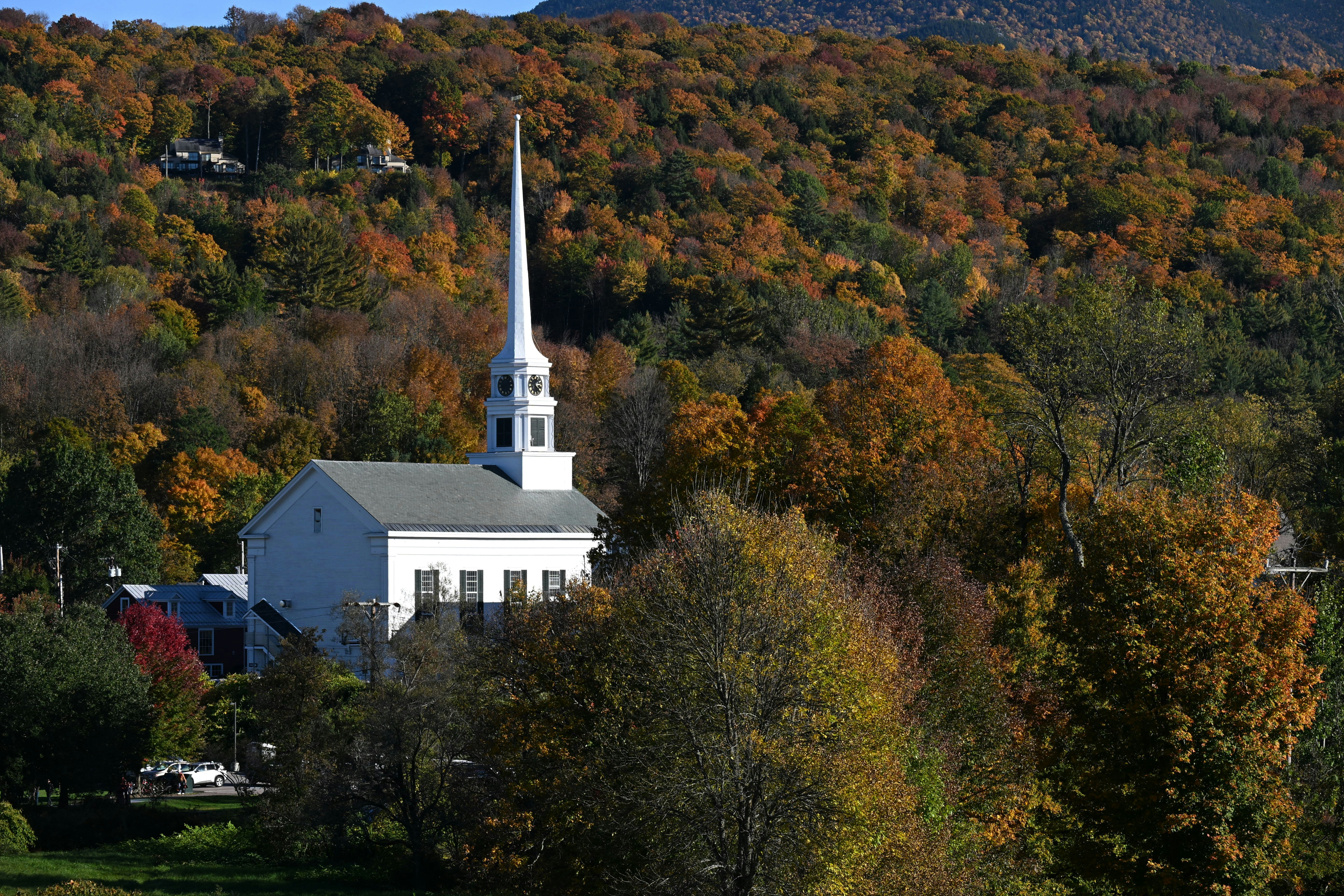 White Chapel Amid Autumn Hills
