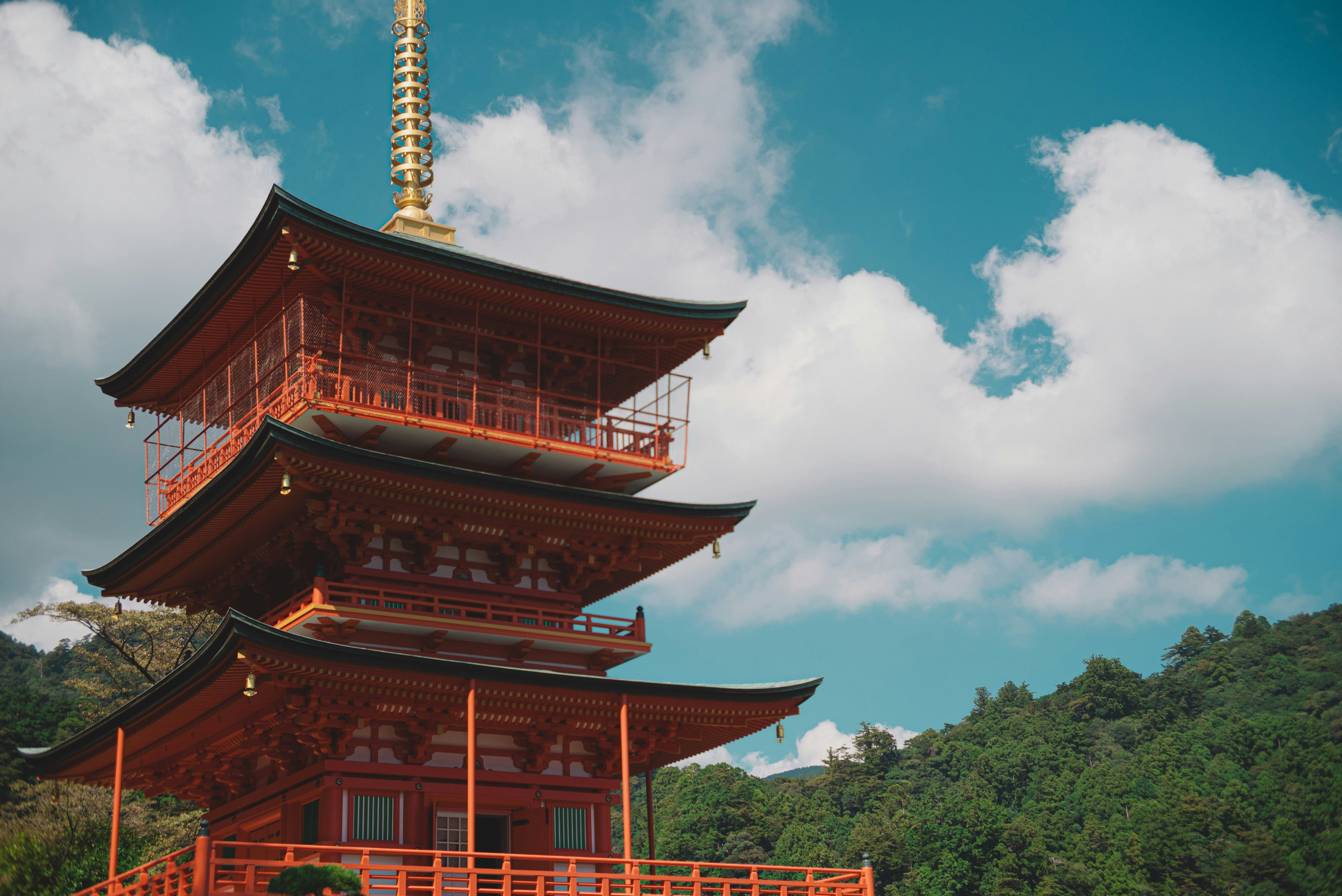 Crimson Pagoda Reaching Toward a Bright Sky