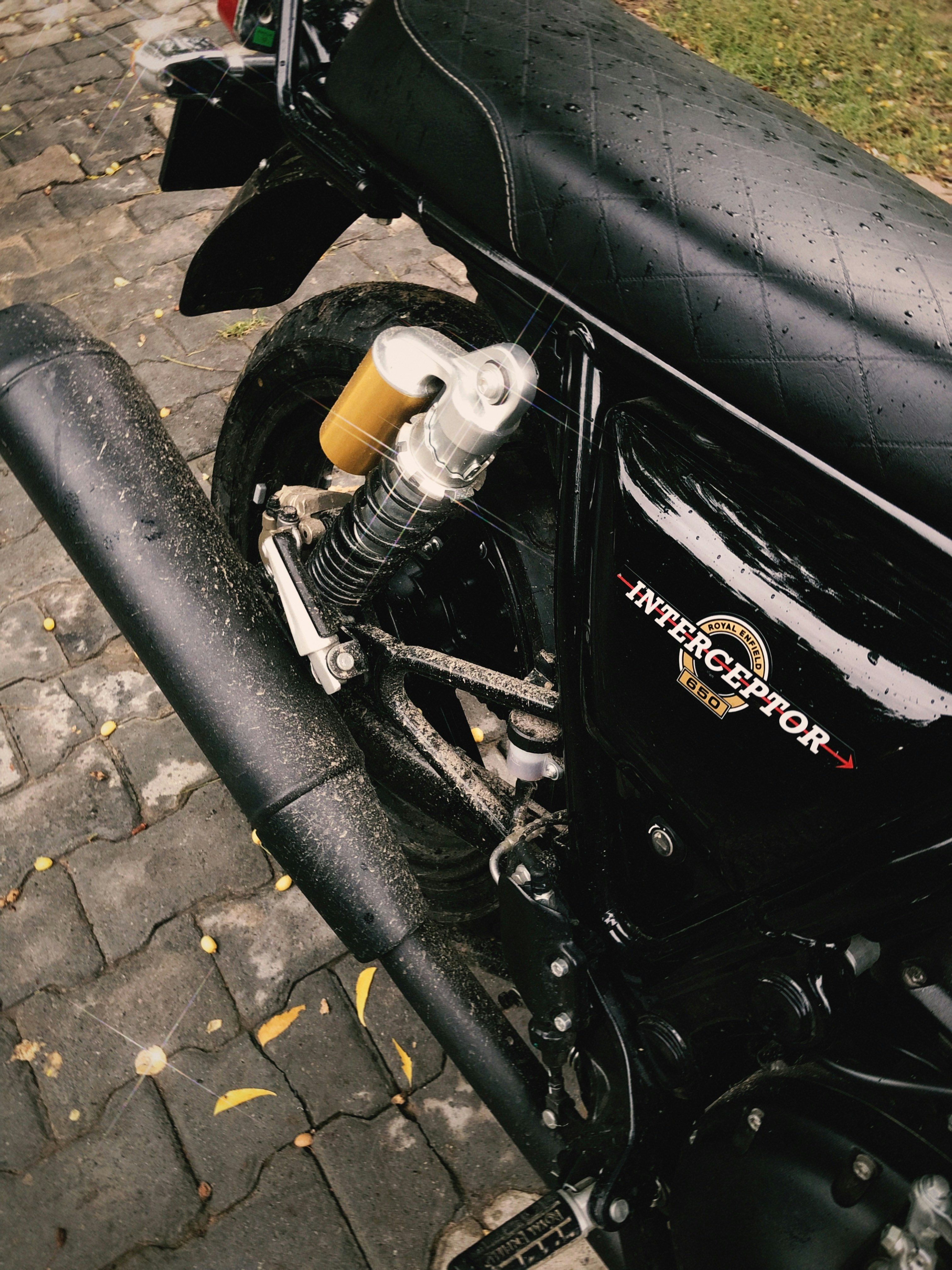 Monochrome Chrome and Cushioned Seat: A Classic Interceptor in Rain-Dusted Detail