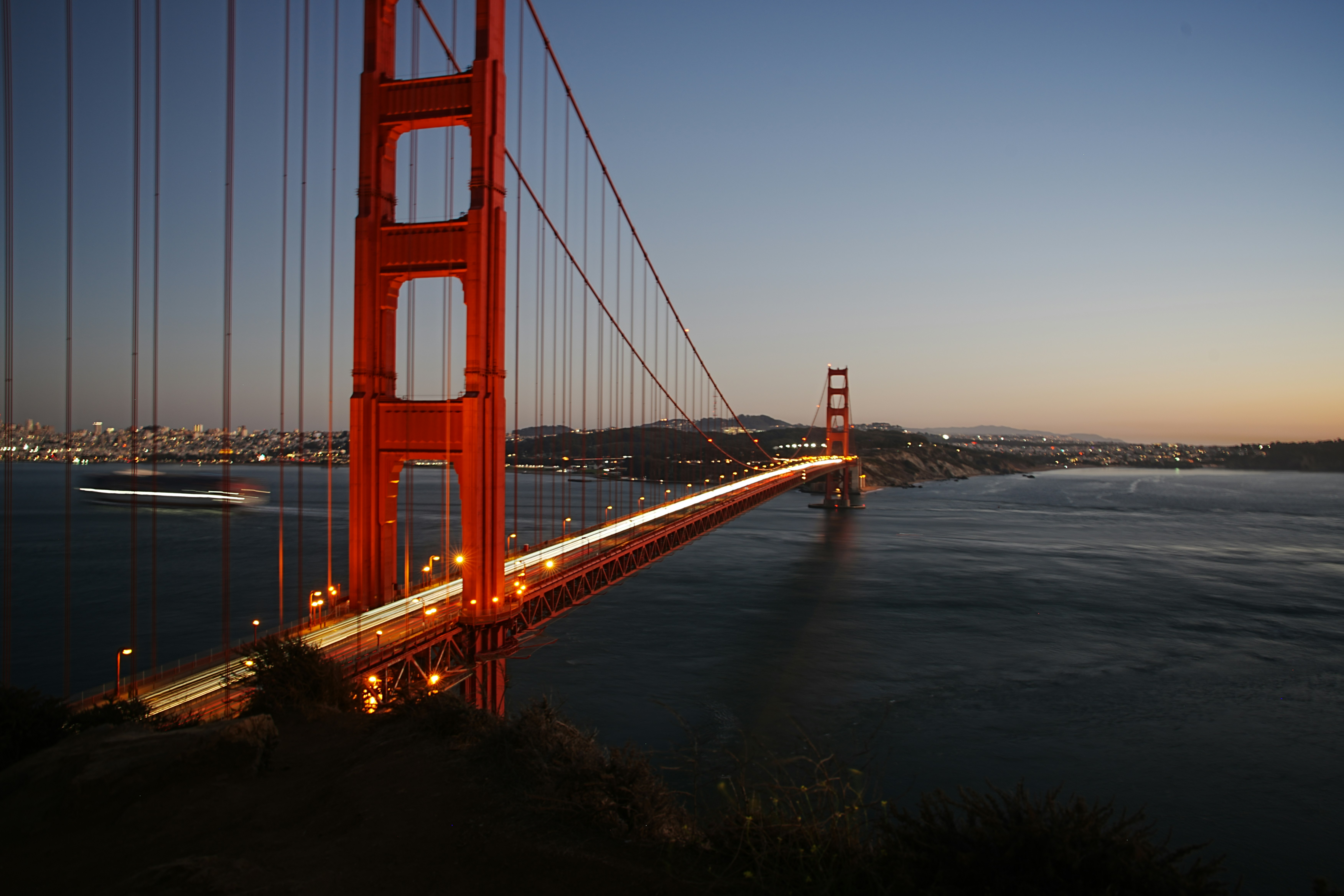 Golden Gate Glow: Evening Light Traces Over San Francisco Bay