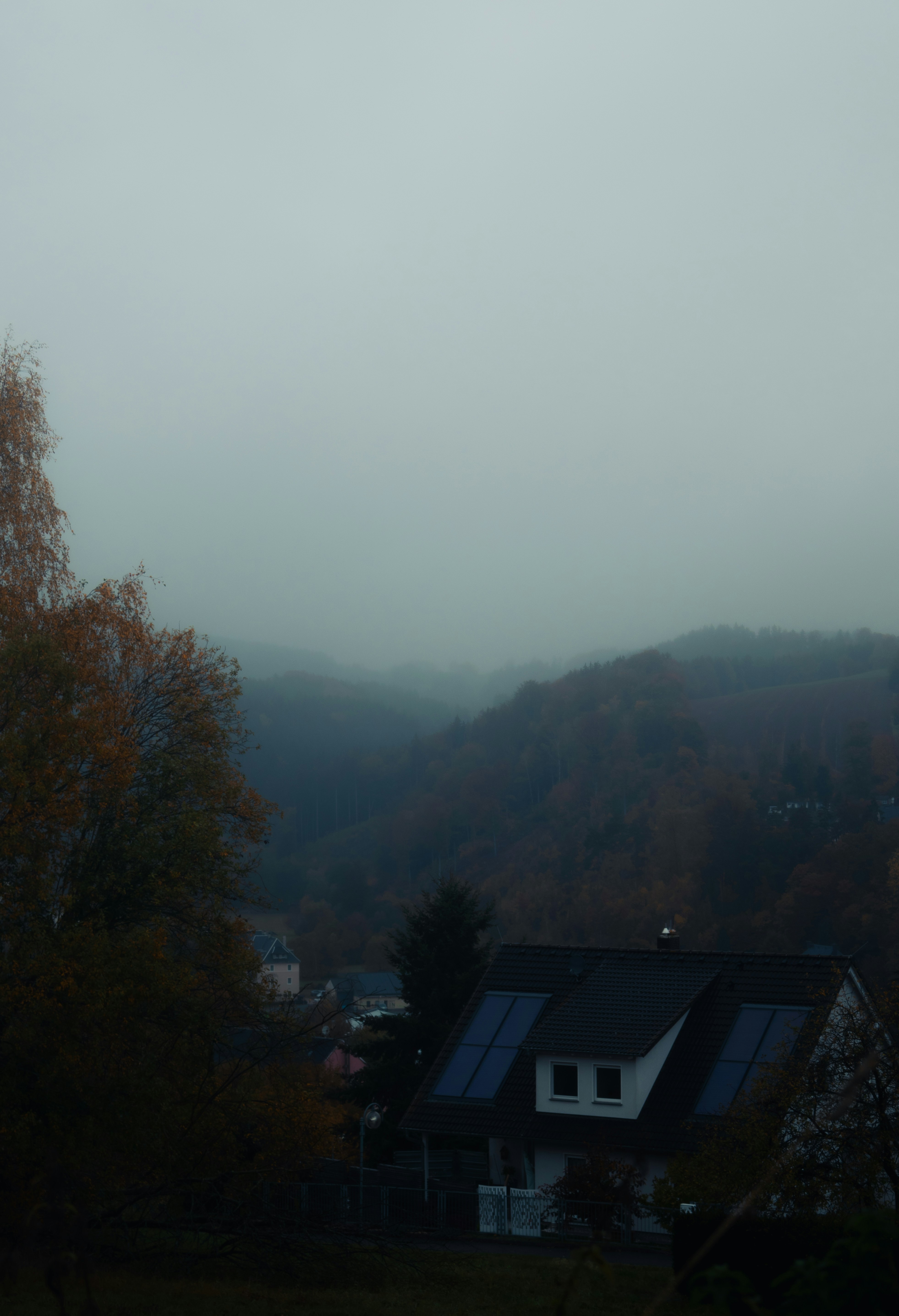 Autumn Fog Over a Quiet Village