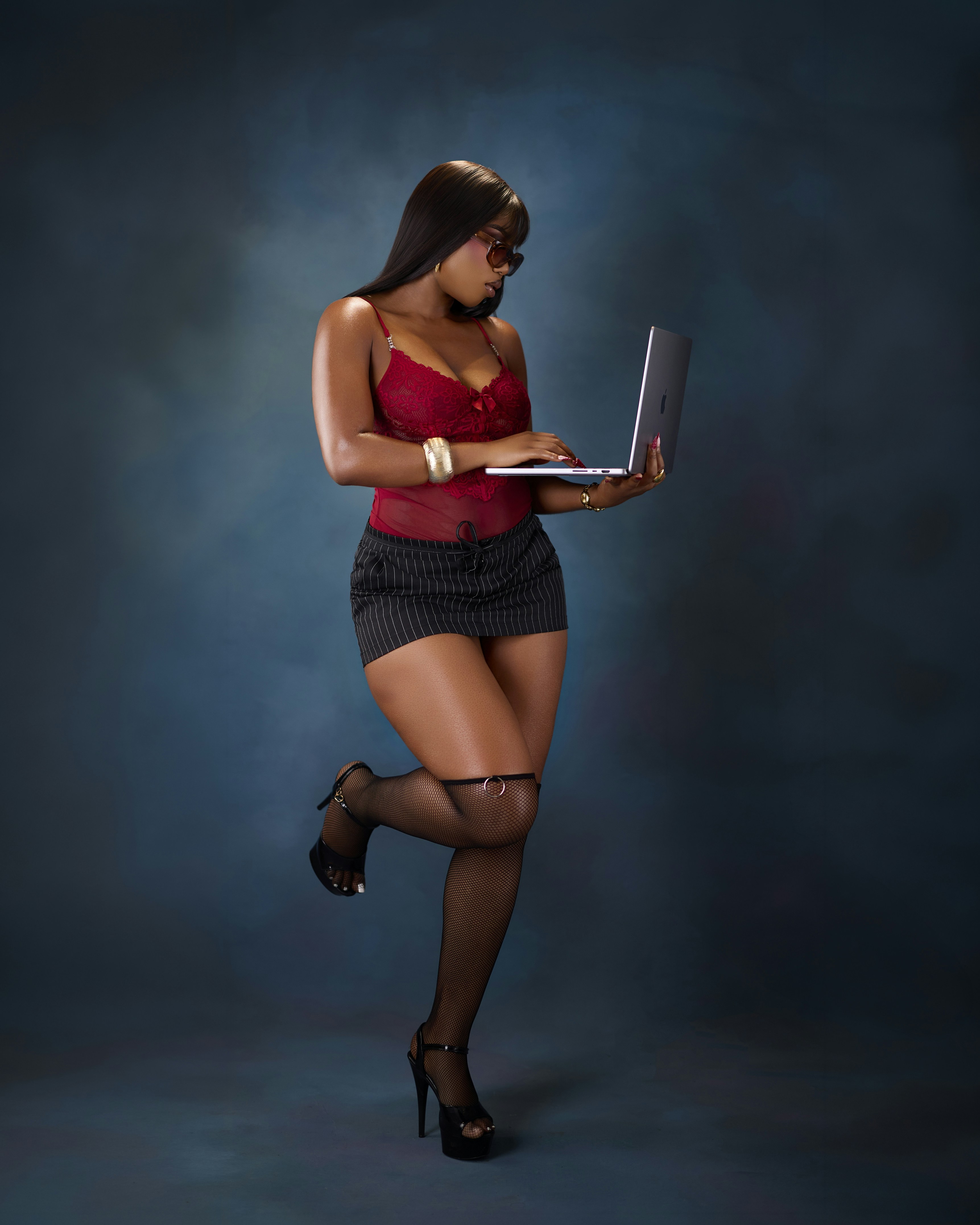 Midnight Muse in the Studio: Laptop, Lace, and Lipstick