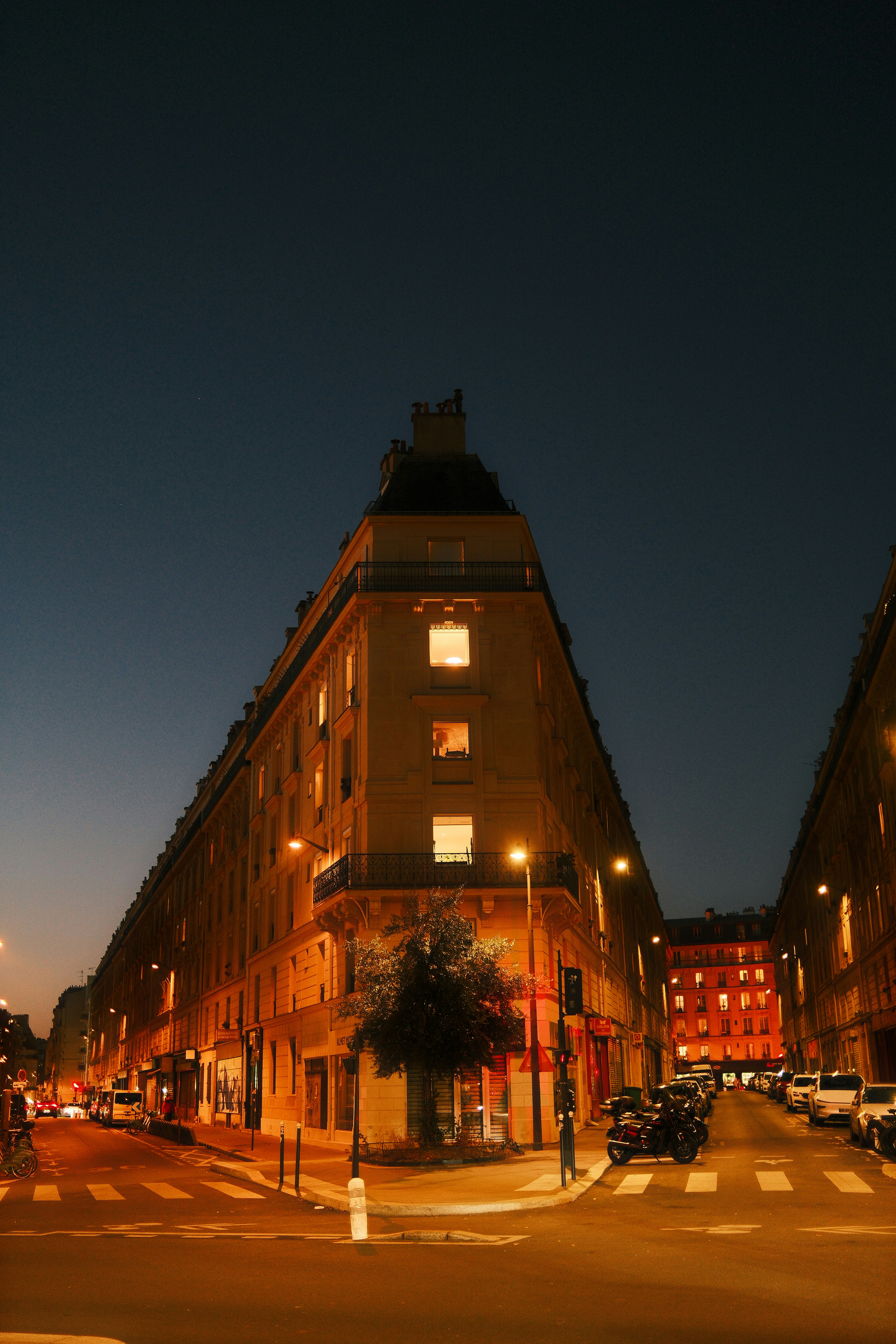 Nightfall on a Corner European Street