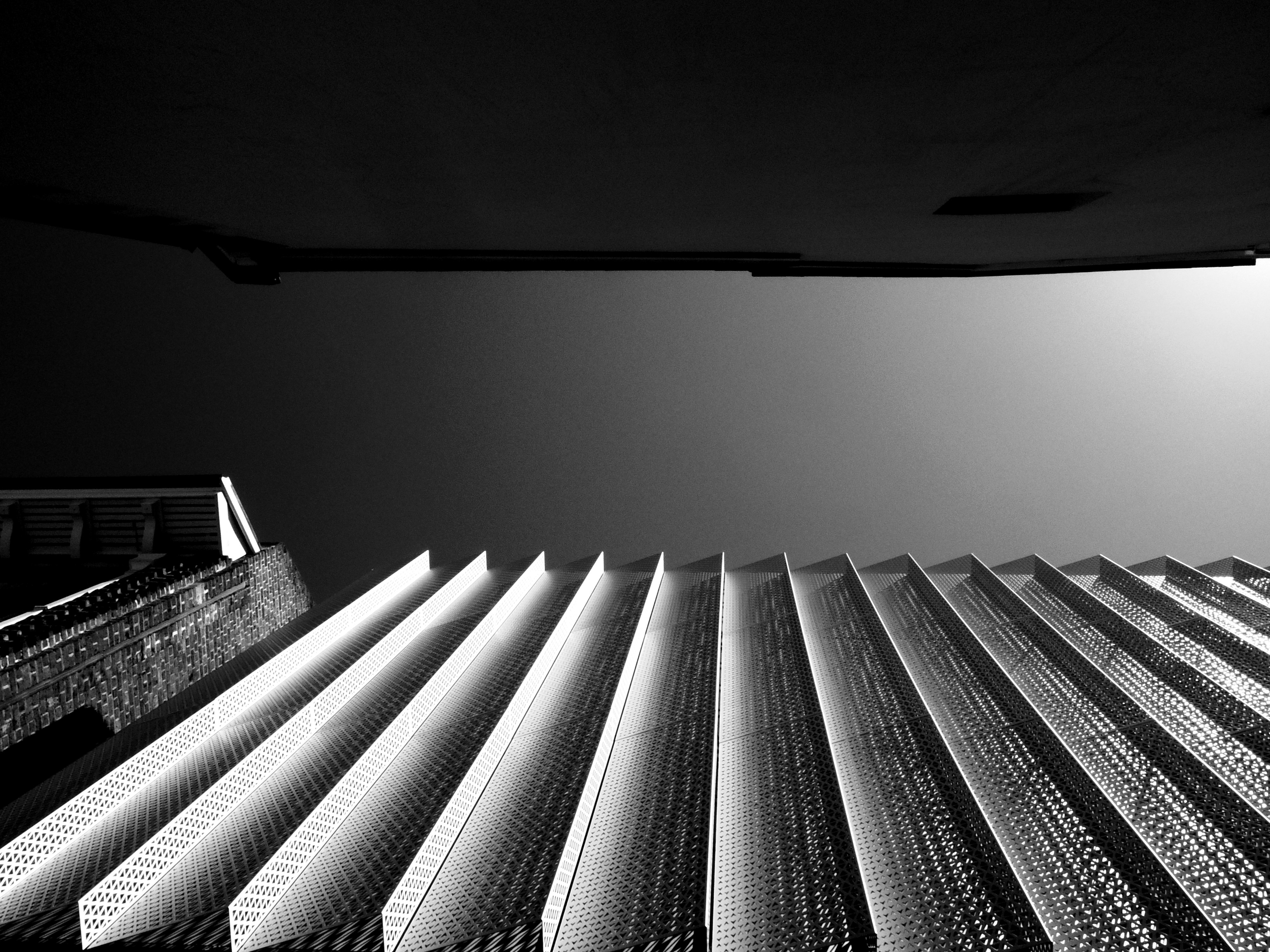 Monochrome Facade Lines: A Tilted Urban Rhythm