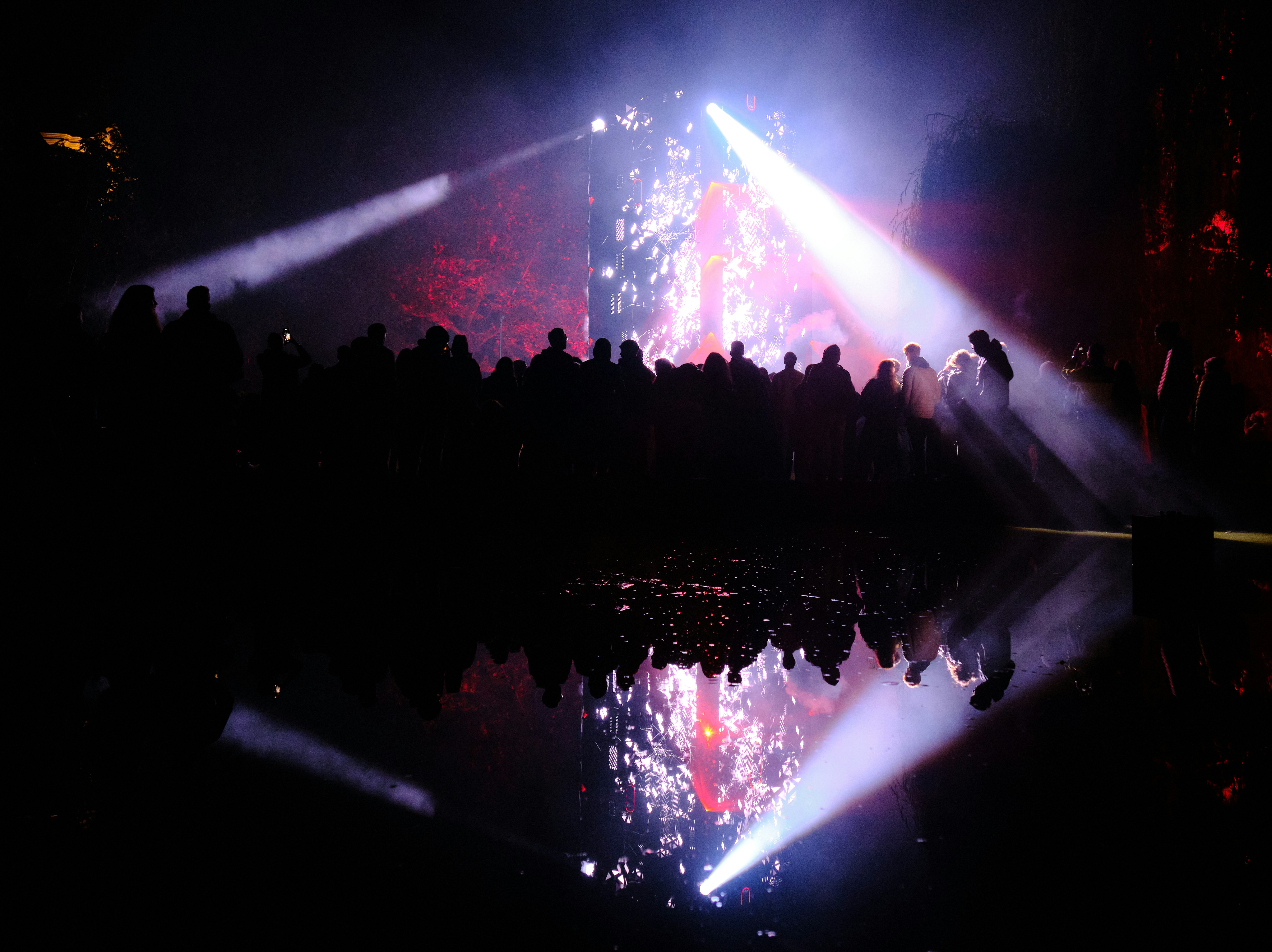 Midnight Constellation: A Crowd Beneath Neon Beams