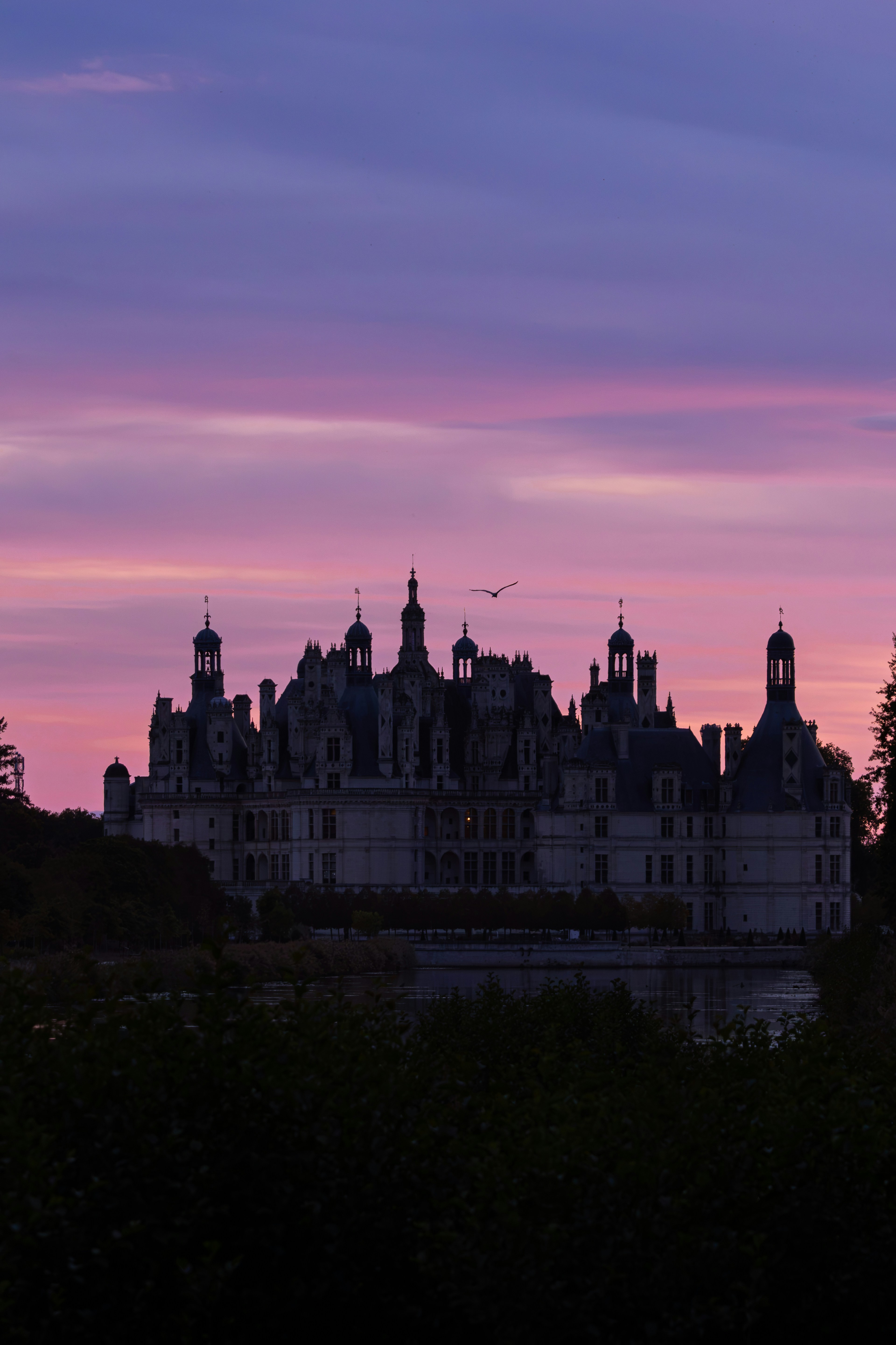 Silhouette Royale: A Moonlit Château Against a Velvet Sunset