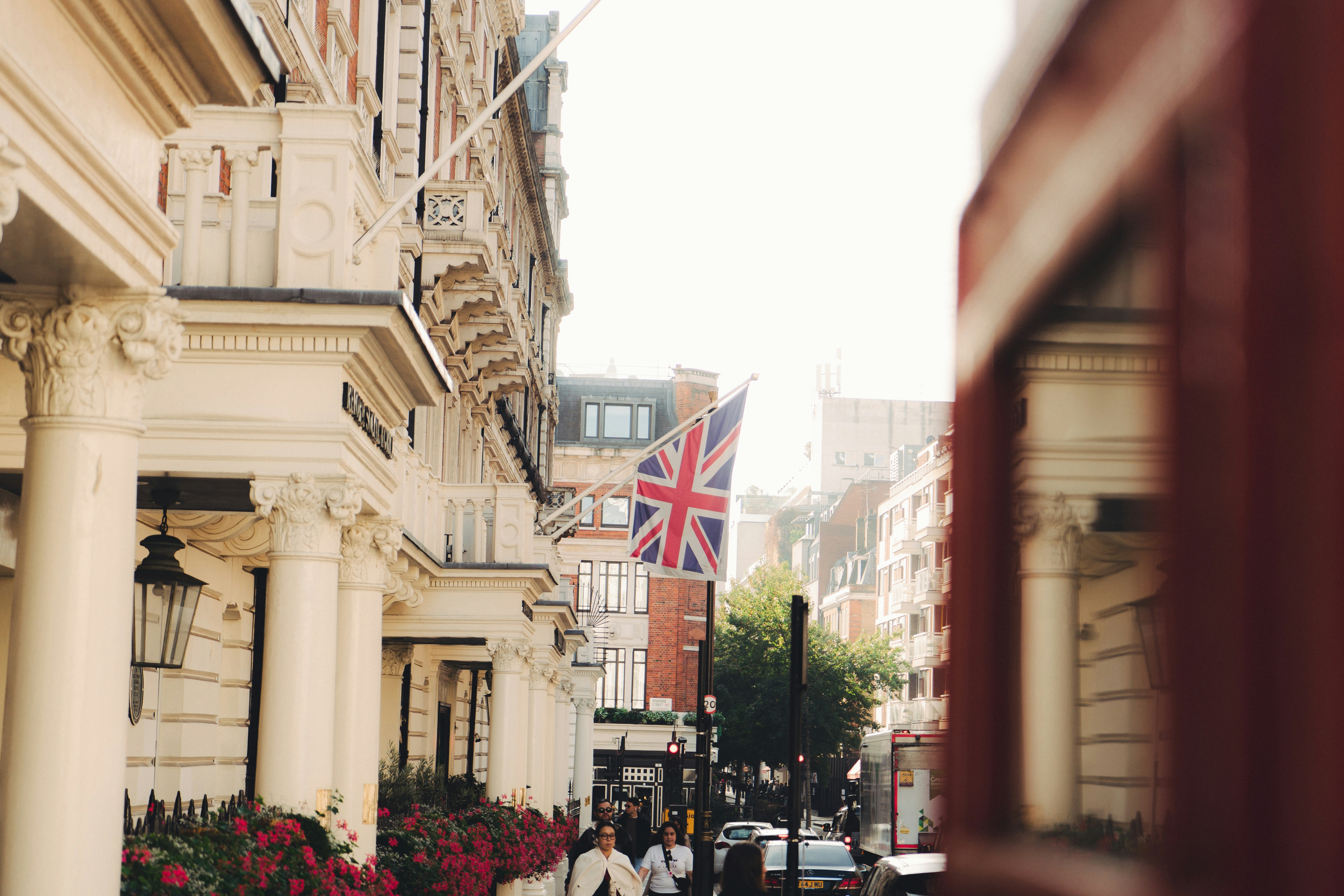 Union Jack in a Sunlit Street Corridor