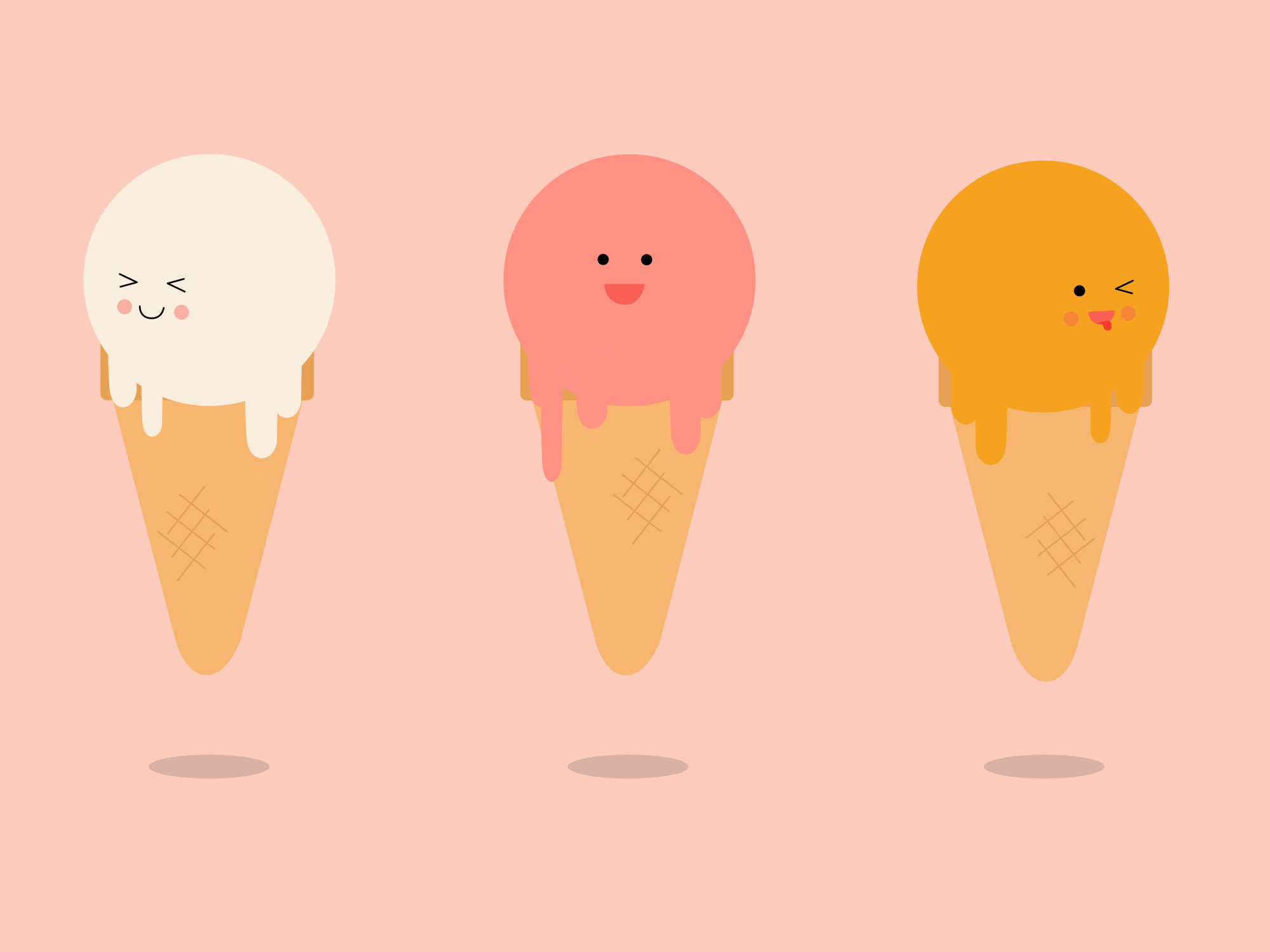 Three ice cream cones with different flavors of ice cream vector – Free ...