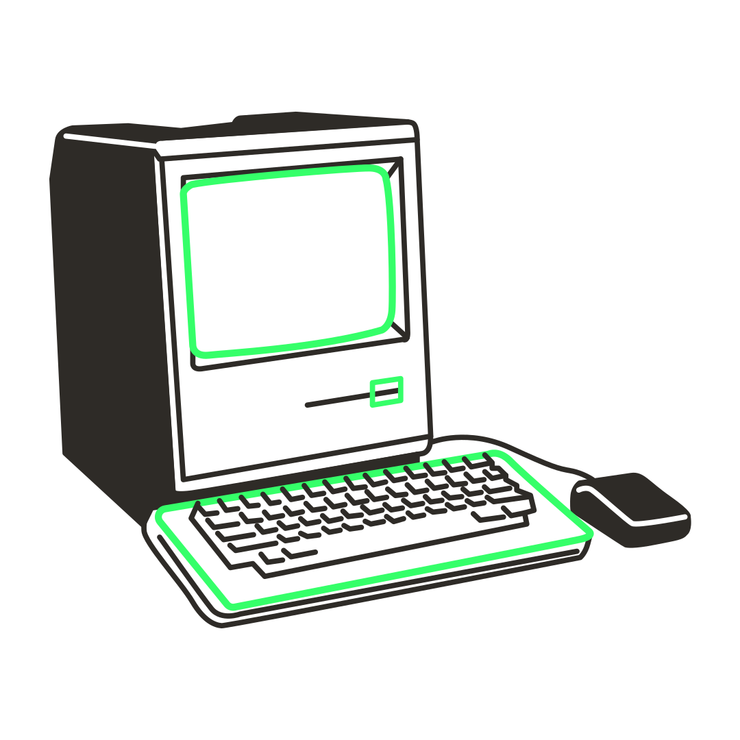 An old computer with a mouse and keyboard vector – Free Computer Image ...