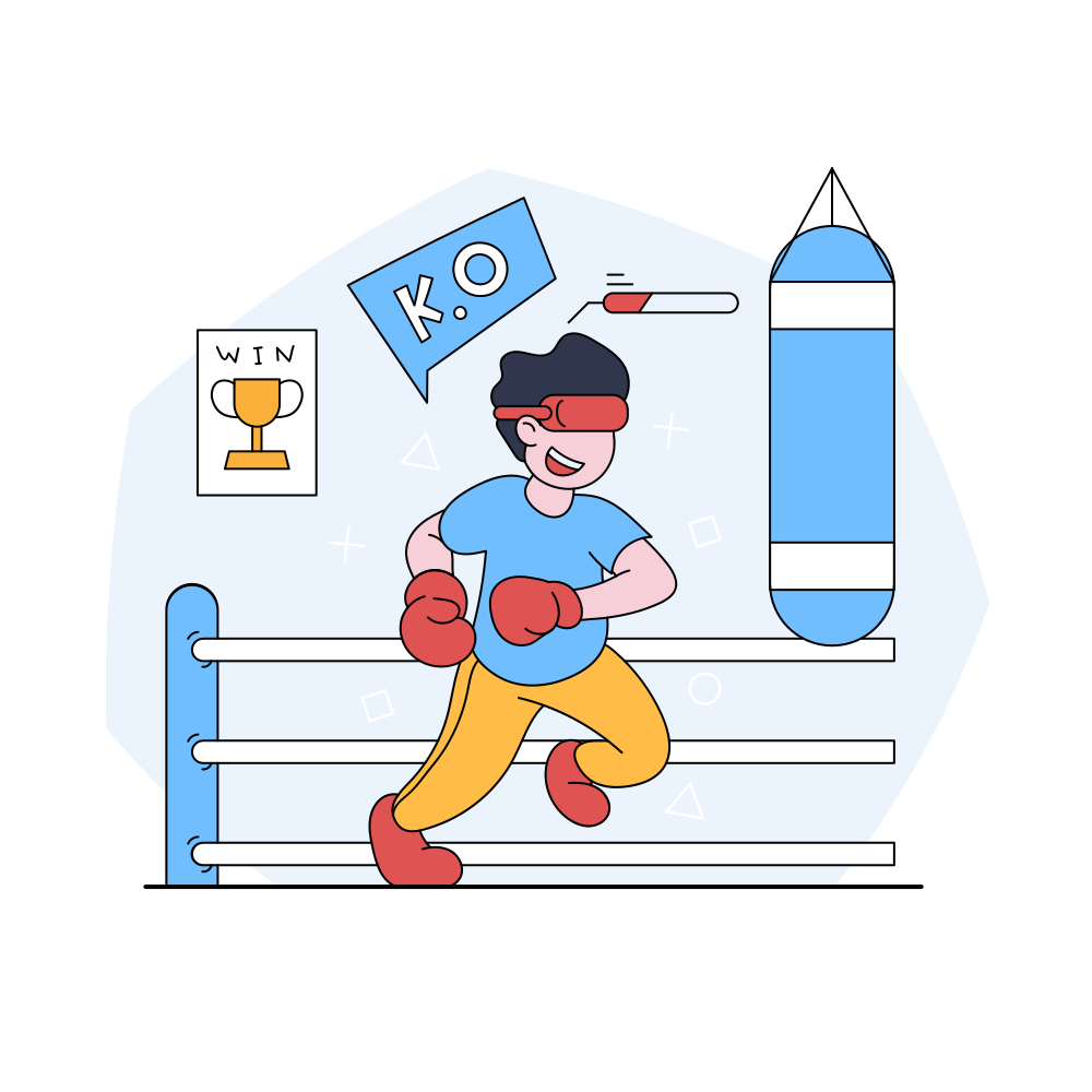 Un hombre con camisa azul y pantalones amarillos boxeando vector ...