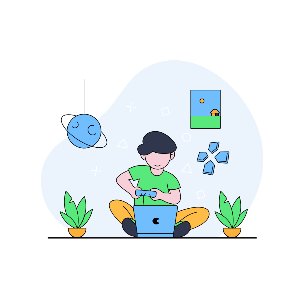 Una persona seduta sul pavimento con un computer portatile vettoriale ...