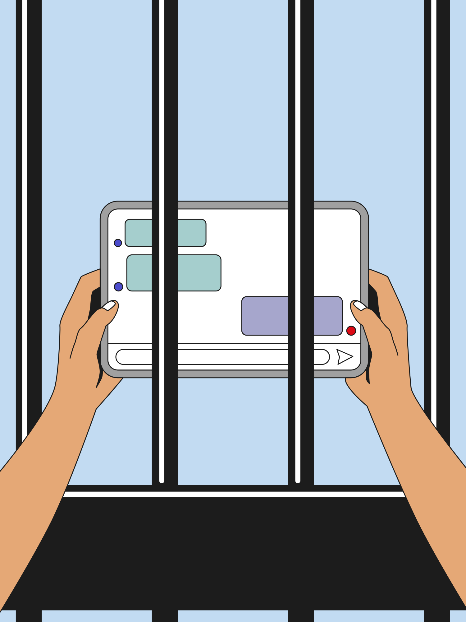 A person holding a cell phone in front of a jail cell vector – Free ...