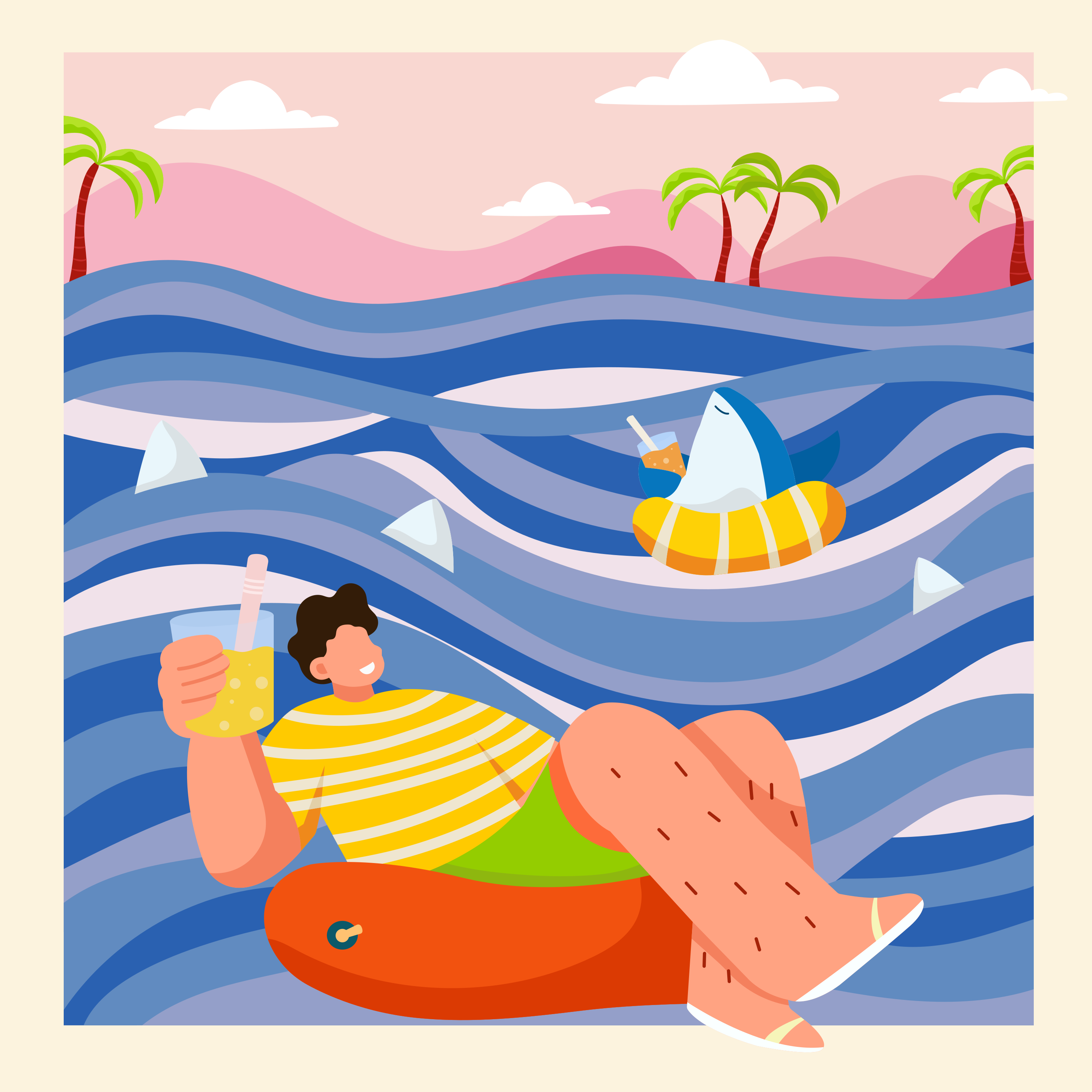 Ein Mann, der am Strand liegt und ein Getränk in der Hand hält Vektor ...