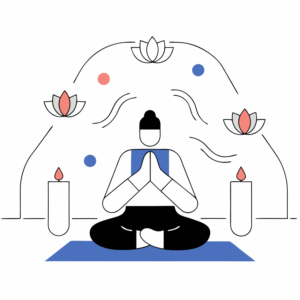 Une personne assise dans une position du lotus avec des bougies autour ...