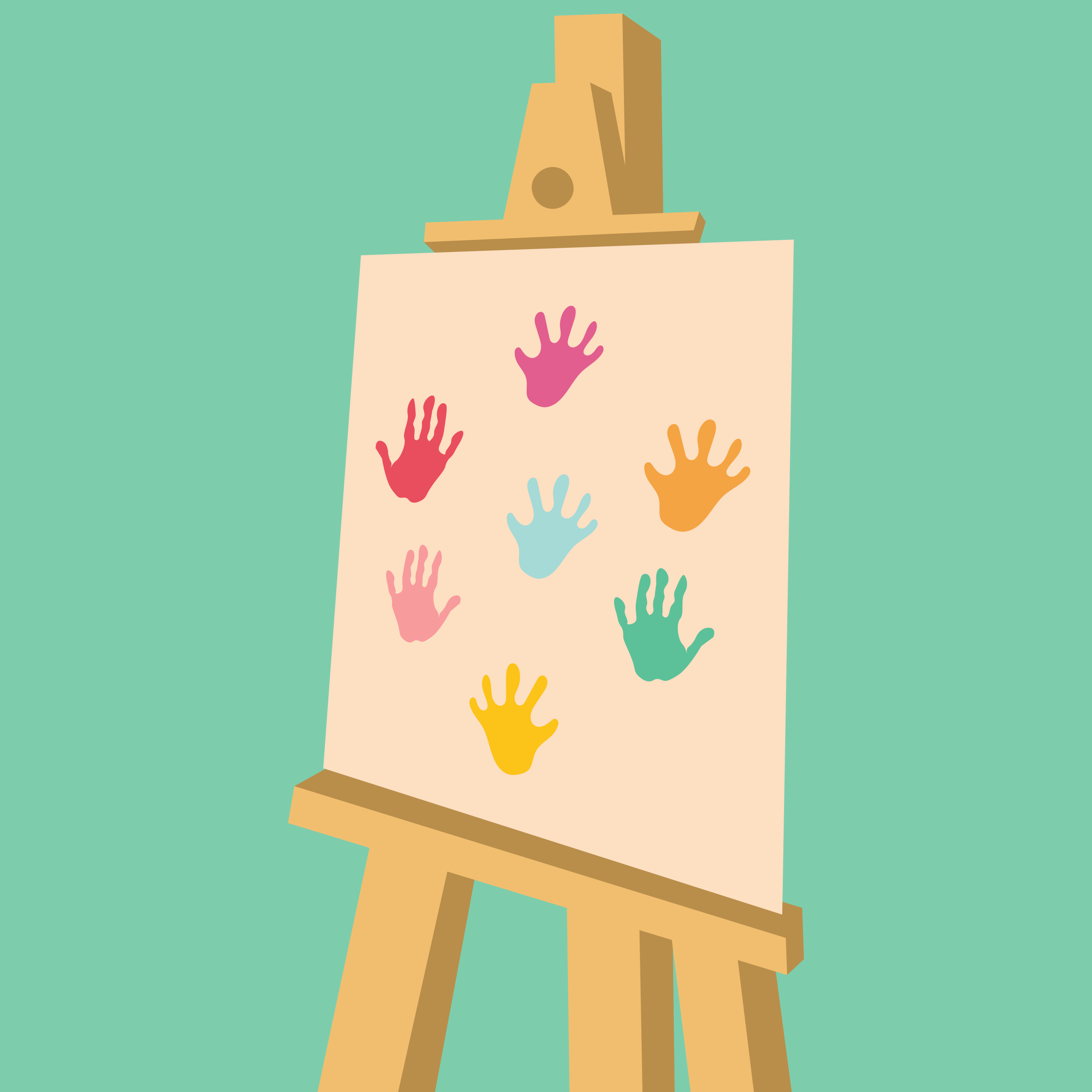 An easel with a picture of hand prints on it vector – Free Creativity ...