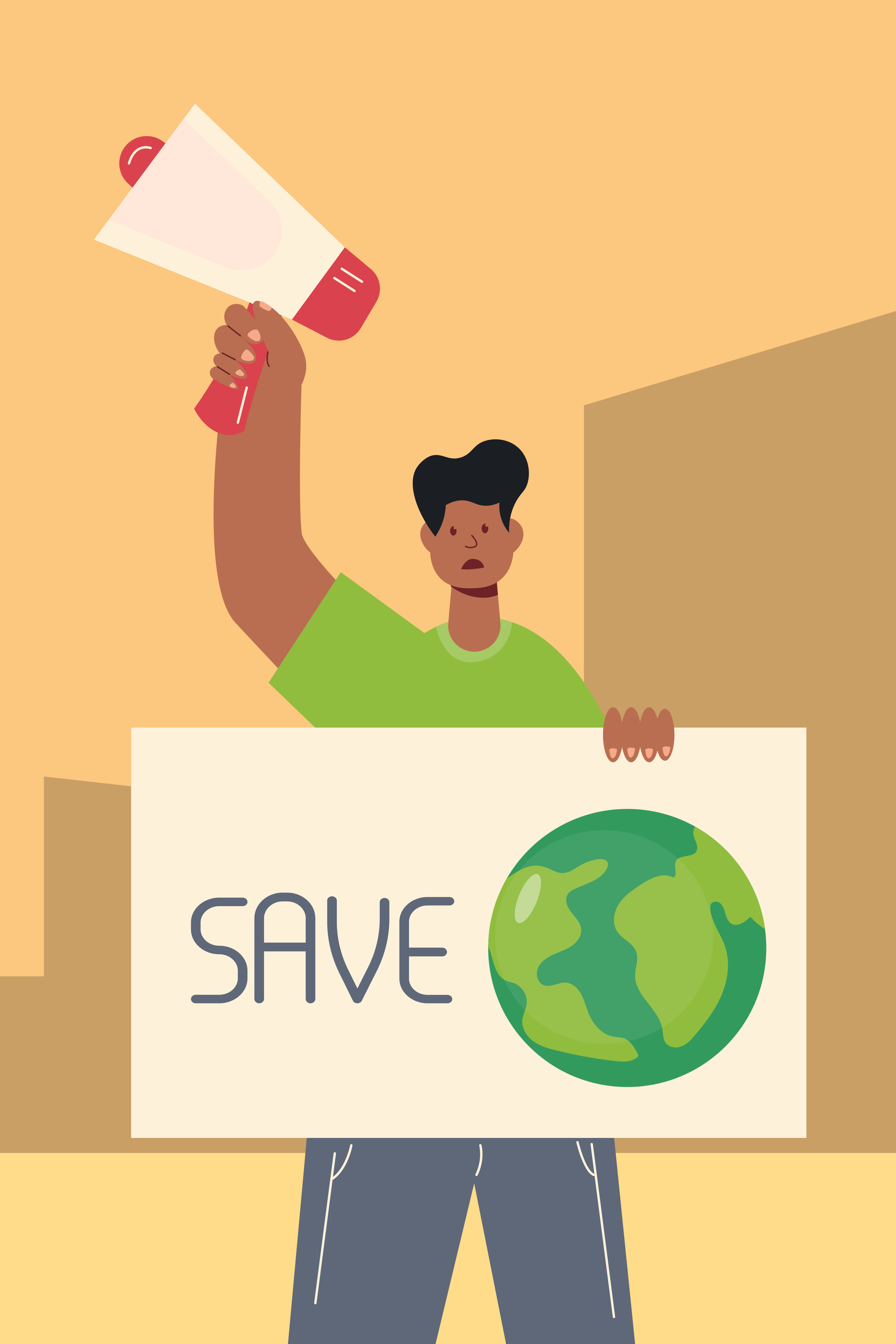 Un hombre con un cartel que dice "salvar" vector – Imagen de Comunidad ...