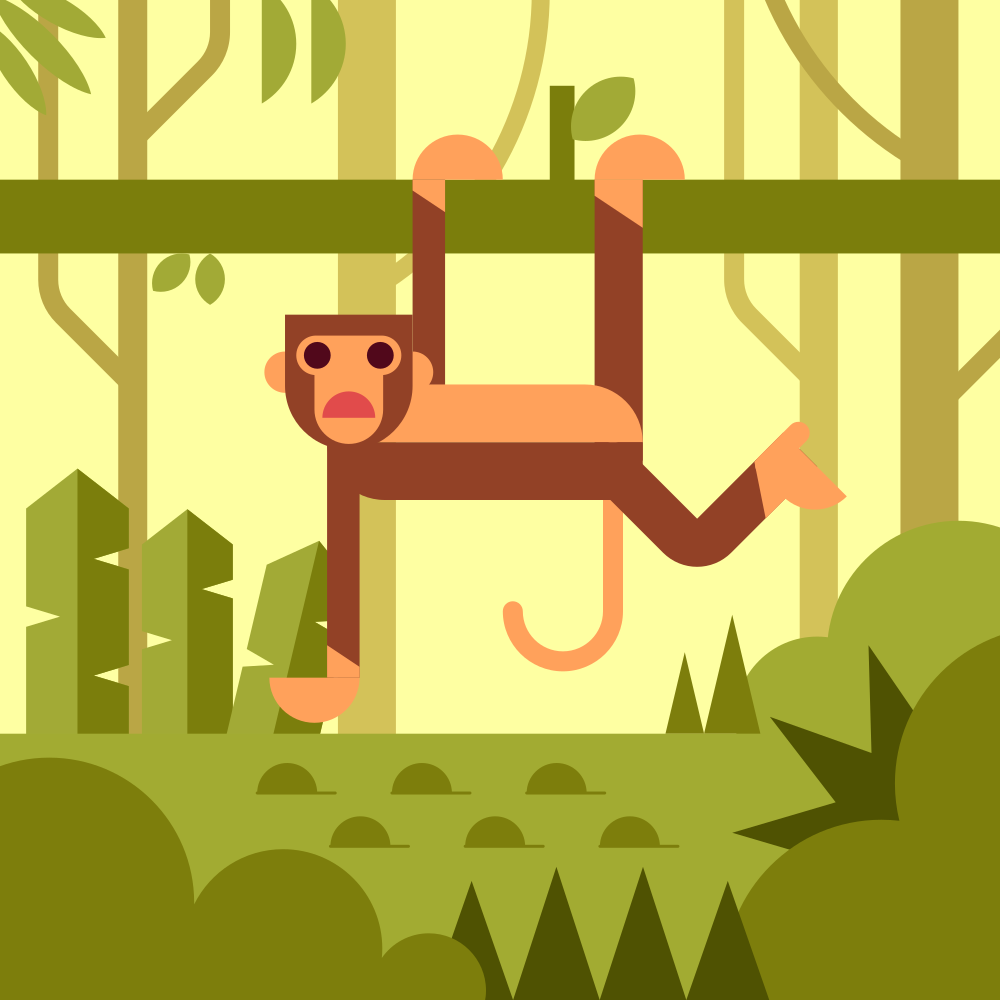 Un mono colgado boca abajo en una jungla vector – Imagen de Animal ...