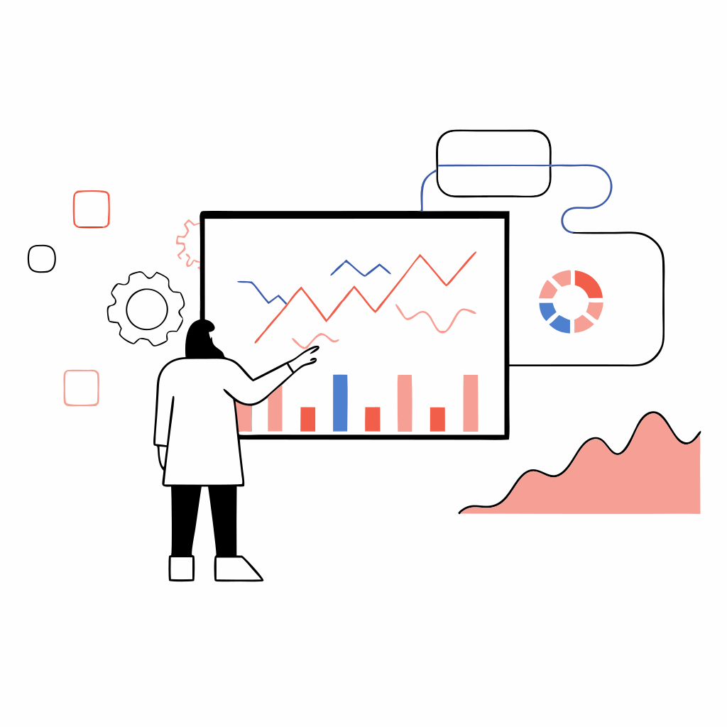Person presenting data with a chart and graphs. vector – Free Growth ...