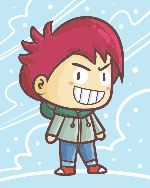 Here is a possible caption: cartoon character with red hair smiles ...