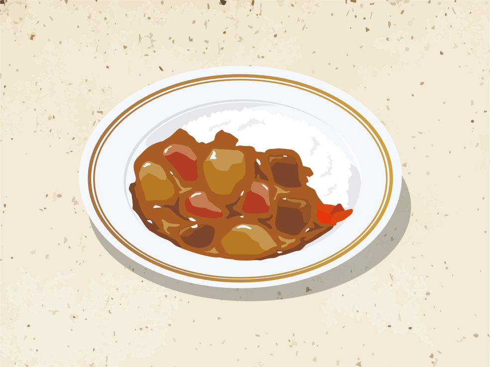 Curry and rice are served on a plate. vector – Free Japanese foods ...