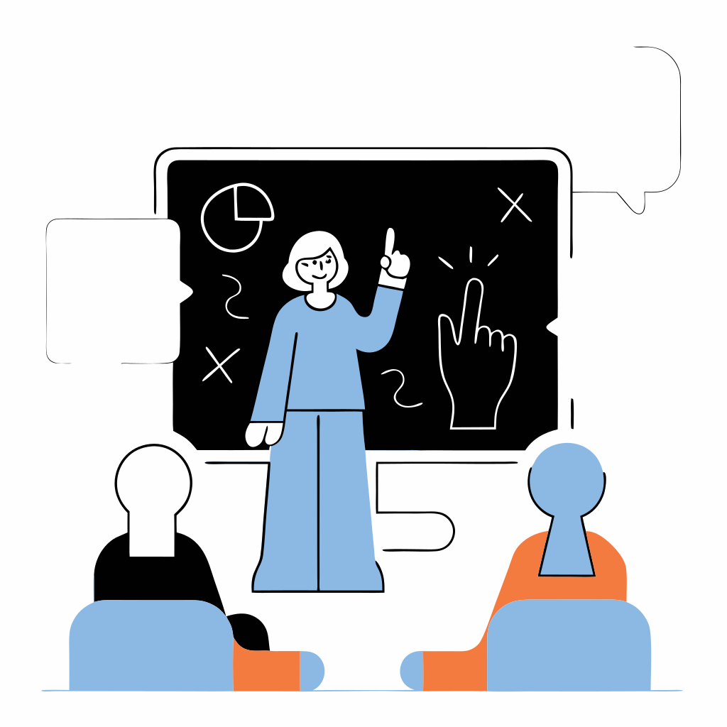 Un profesor explica los conceptos a la clase. vector – Imagen de ...