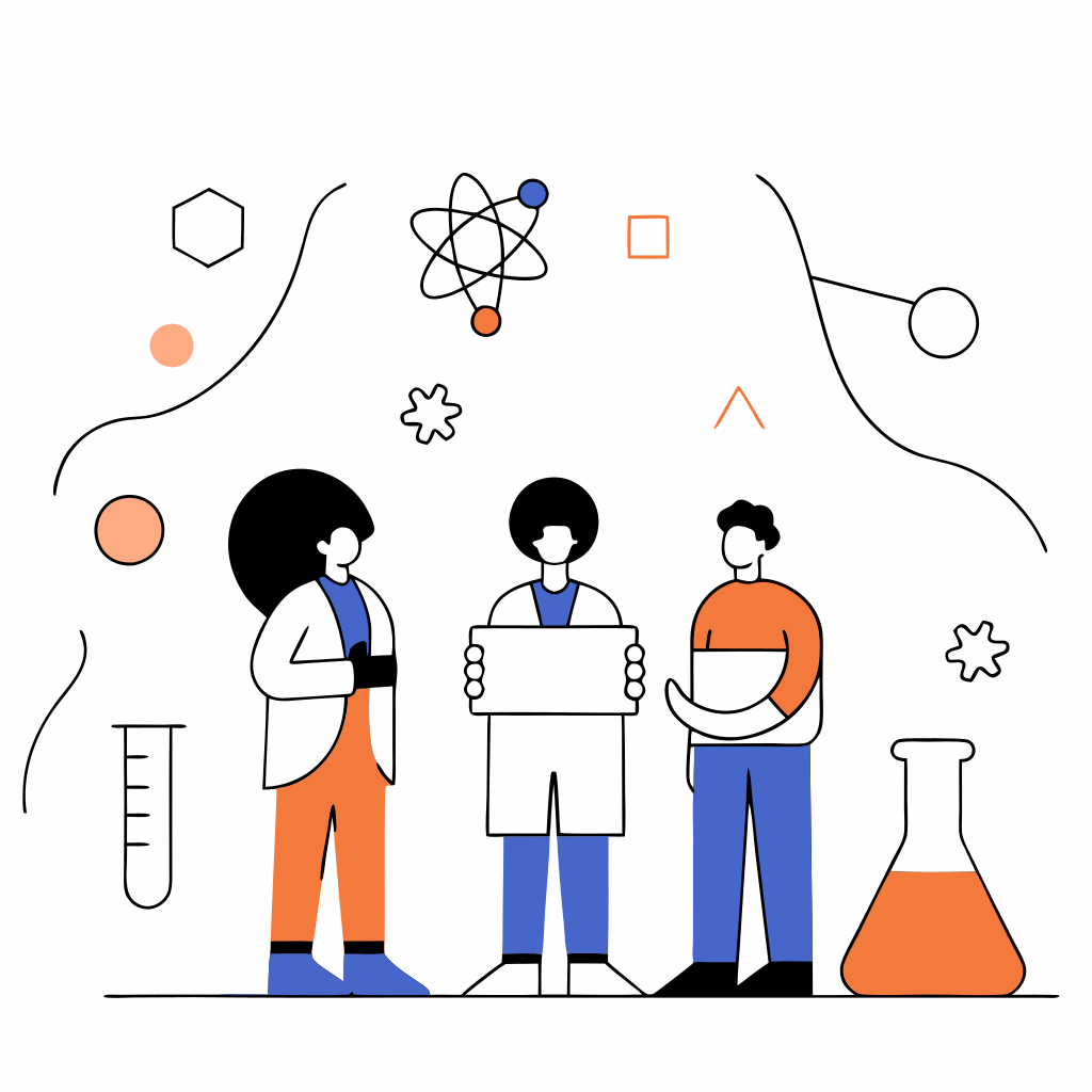 Scientists collaborating on research and development. vector – Free ...