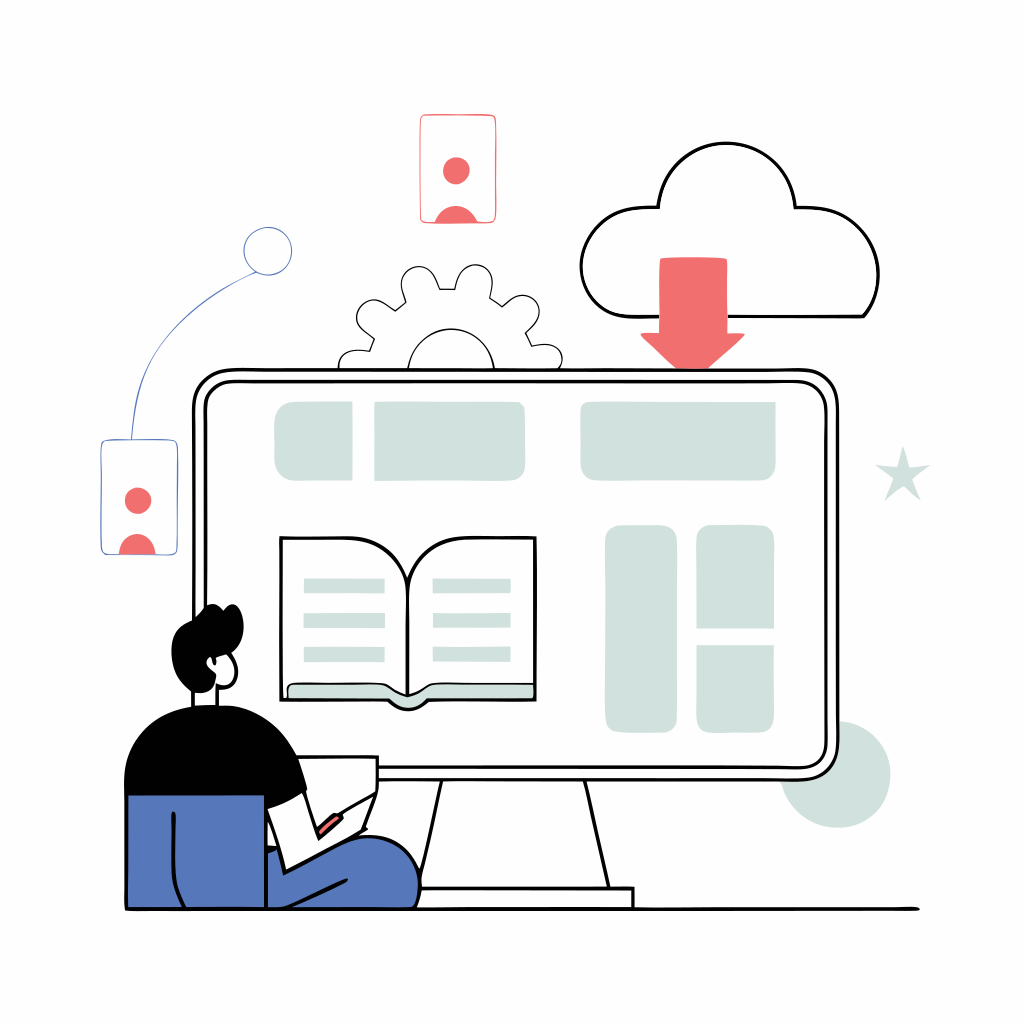 A person is reading a book on their computer. vector – Free Technology ...