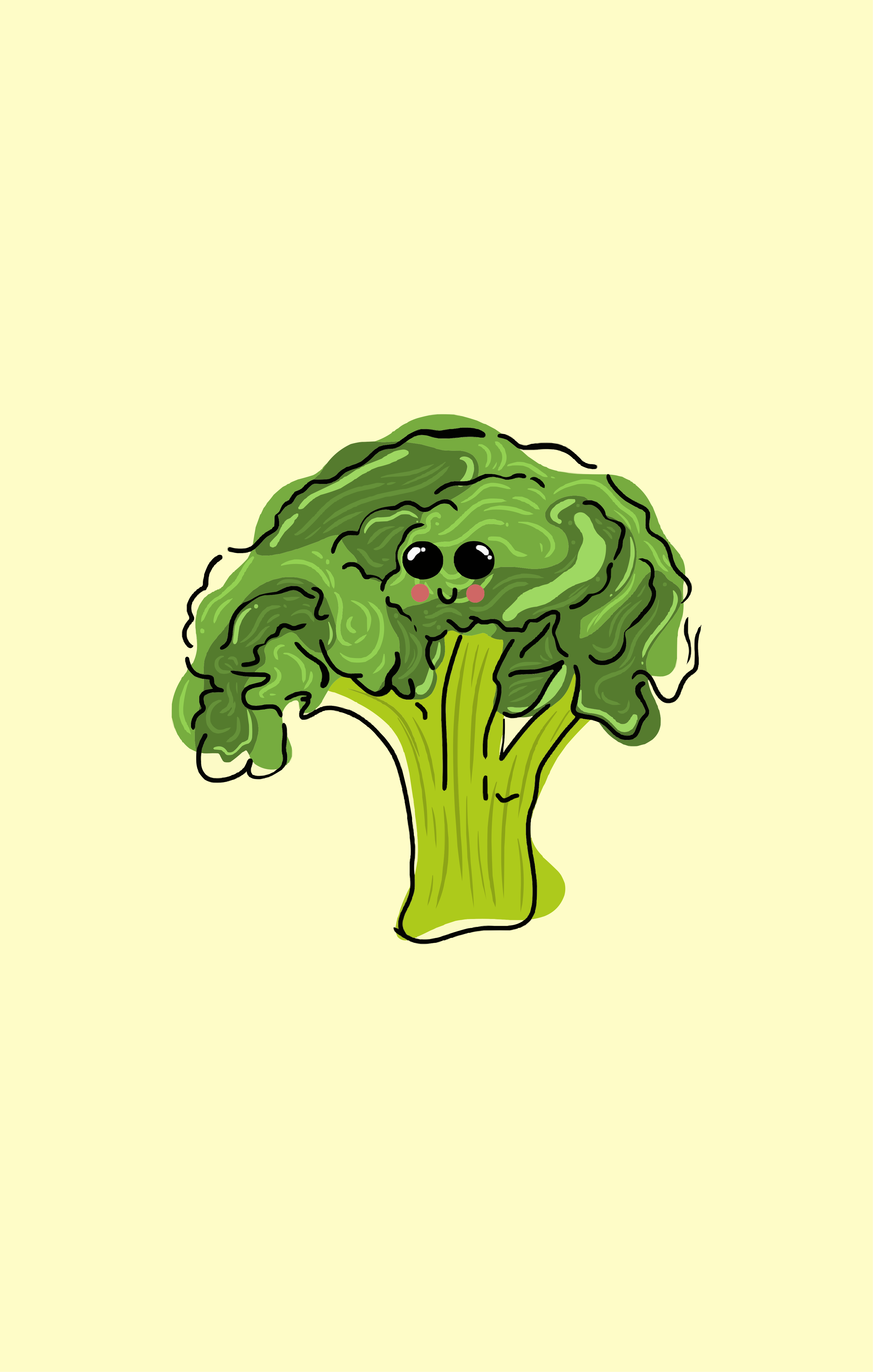 A cute broccoli cartoon smiling on a light yellow background. vector ...