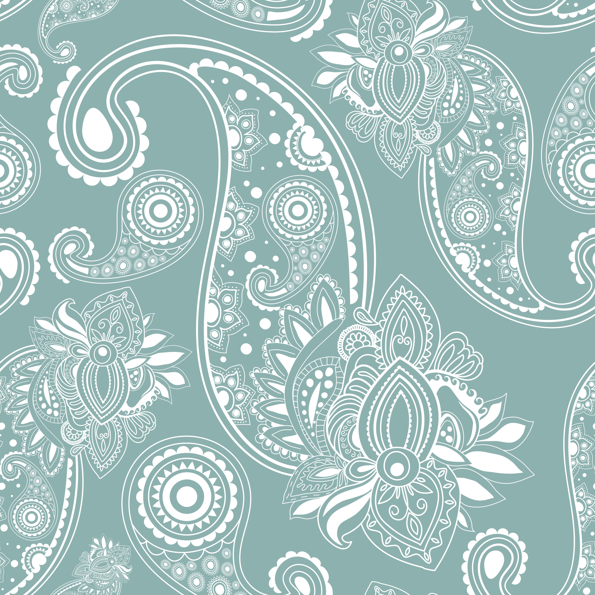 Elegant white paisley pattern on blue background. vector – Free Paisley ...