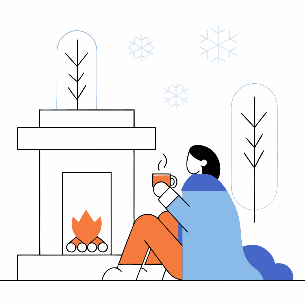 Cozy person enjoys a warm drink by the fireplace. vector – Free ...