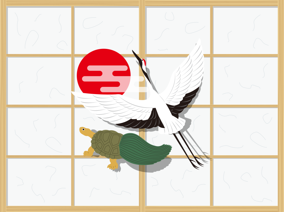 Crane and turtle with sun, classic asian imagery. vector – Free ...