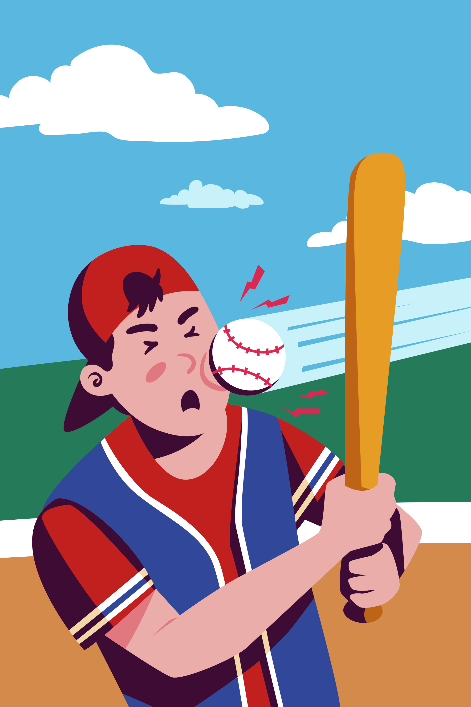 Oops, baseball hit the batter in the face! vector – Free Baseball Image ...