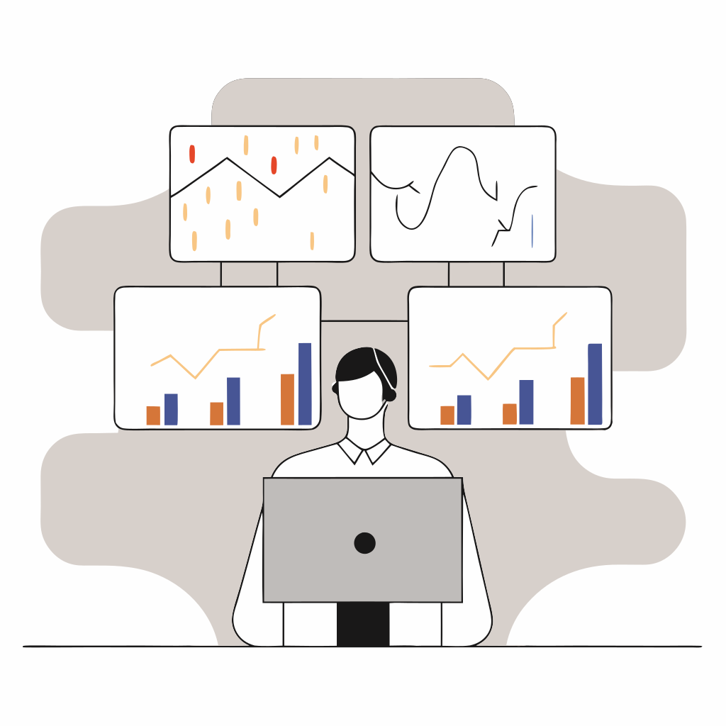 Analyst monitors data graphs on multiple screens. vector – Free ...