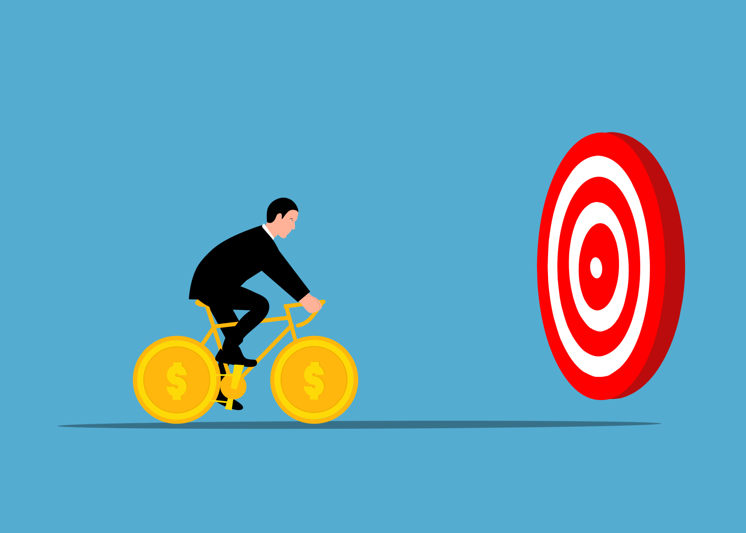 Businessman cycles toward his financial target. vector – Free Business ...