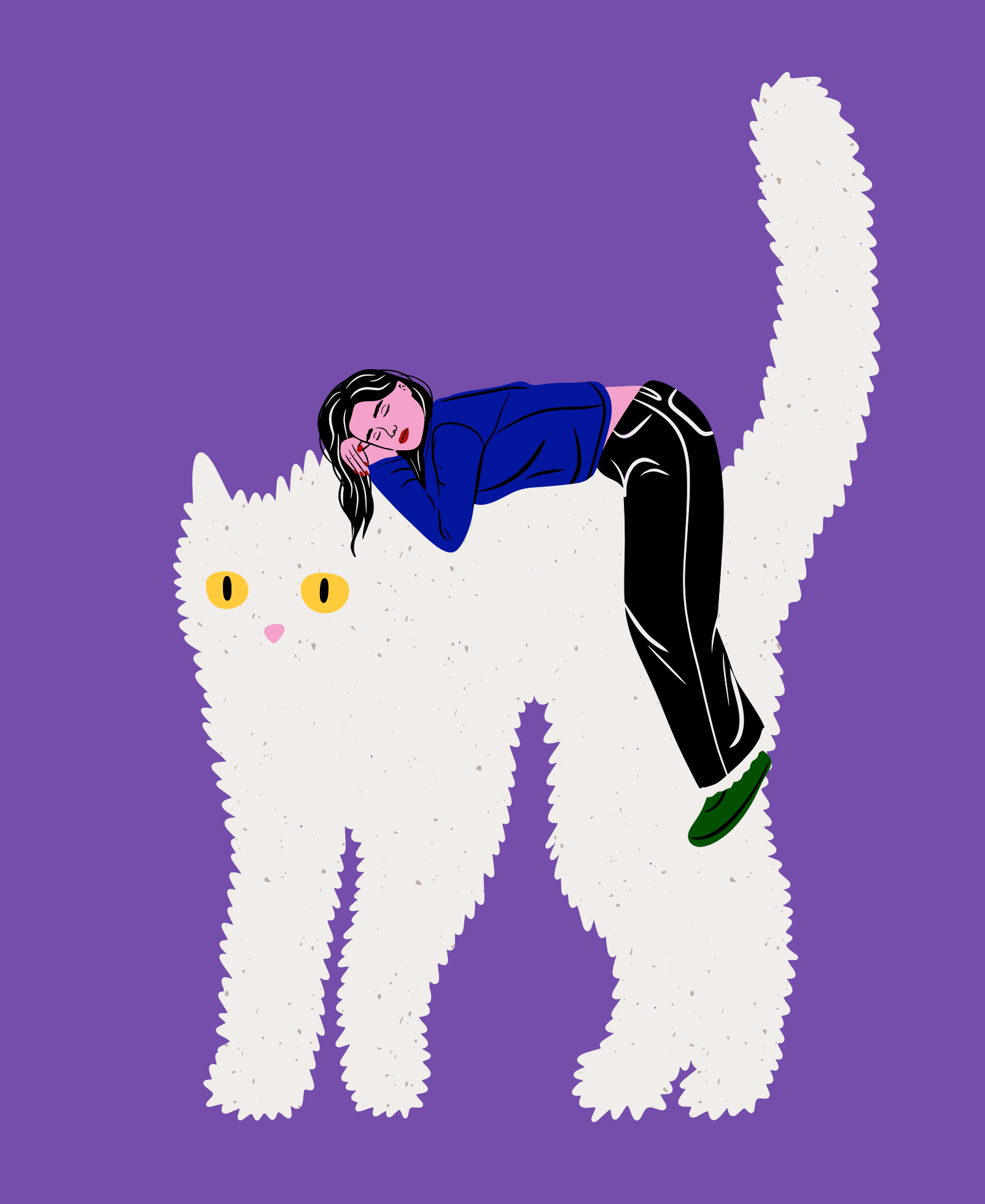 A woman rests on a giant, fuzzy cat. vector – Free Image on Unsplash
