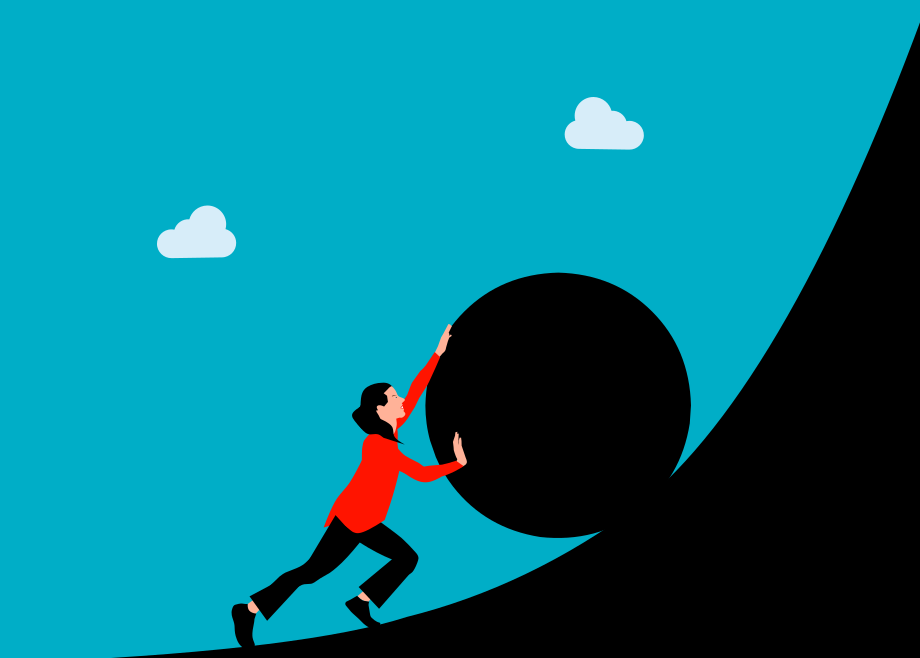 Woman struggles to push a heavy ball uphill. vector – Free Business ...