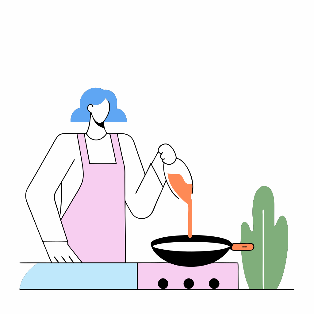A person is pouring into a pan while cooking. vector – Free Cooking ...