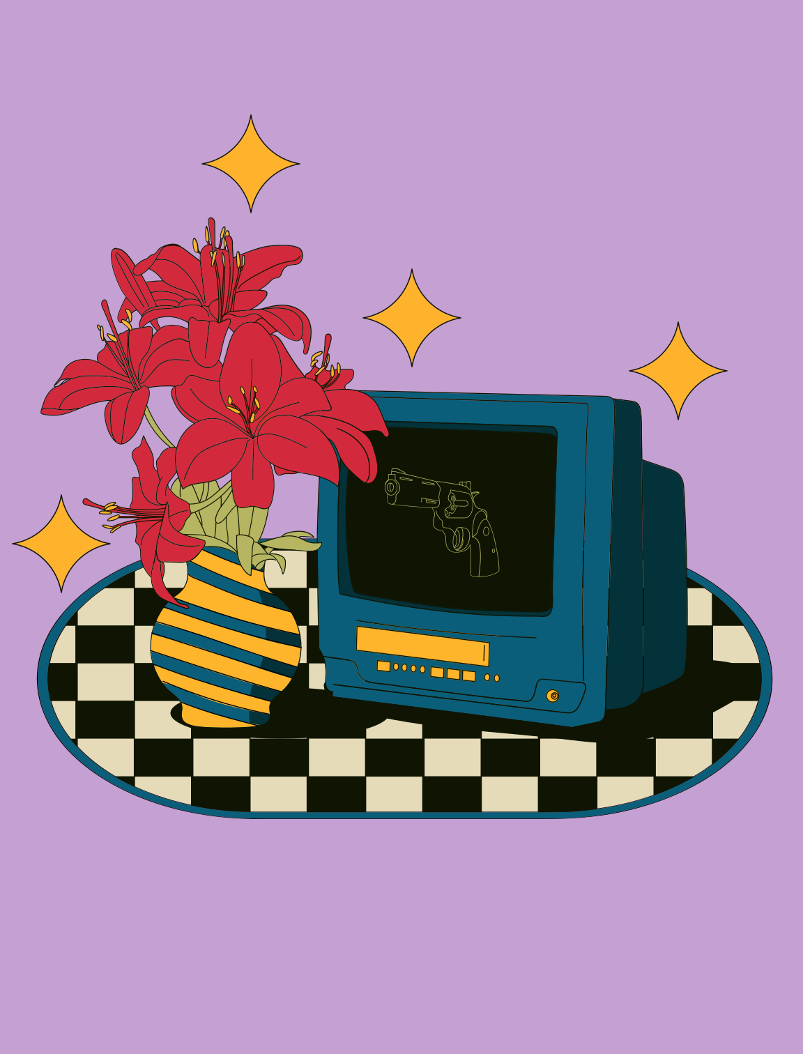 Flowers and gun display on an old television. vector – Free Flower ...