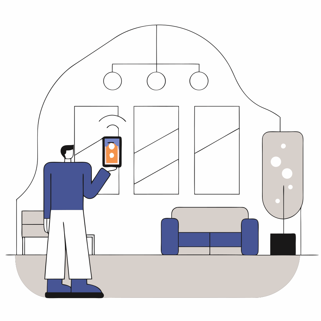 A person controls smart home devices with a phone. vector – Free ...