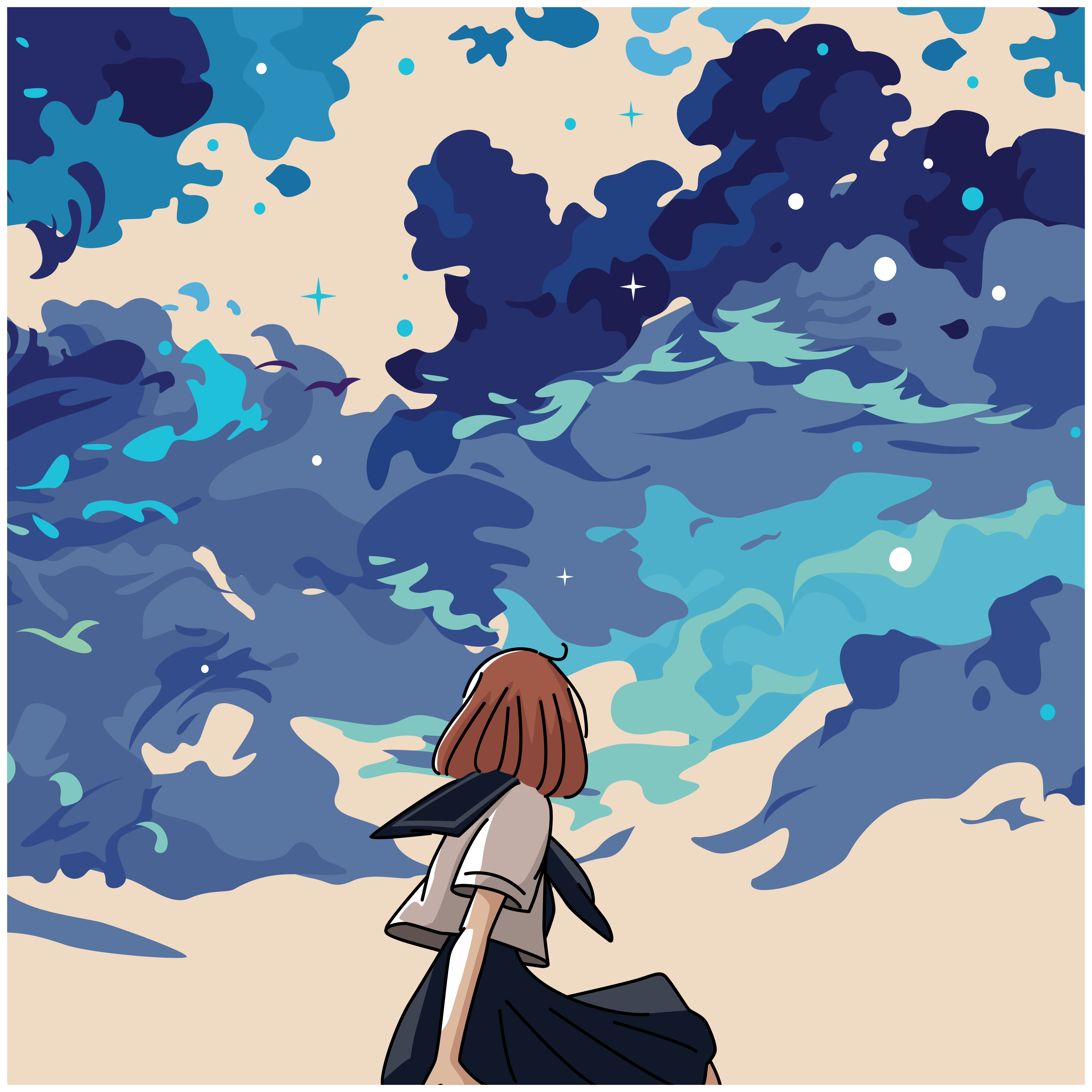 Vektor Gadis menatap langit yang melamun dan berawan. – Gambar Anime ...