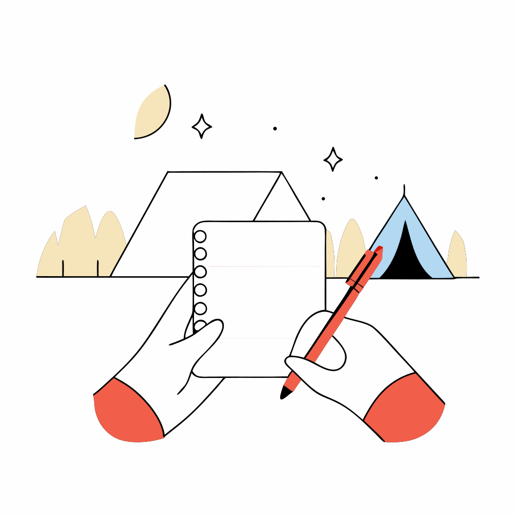 Writing notes during a camping trip under the night sky. vector – Free ...