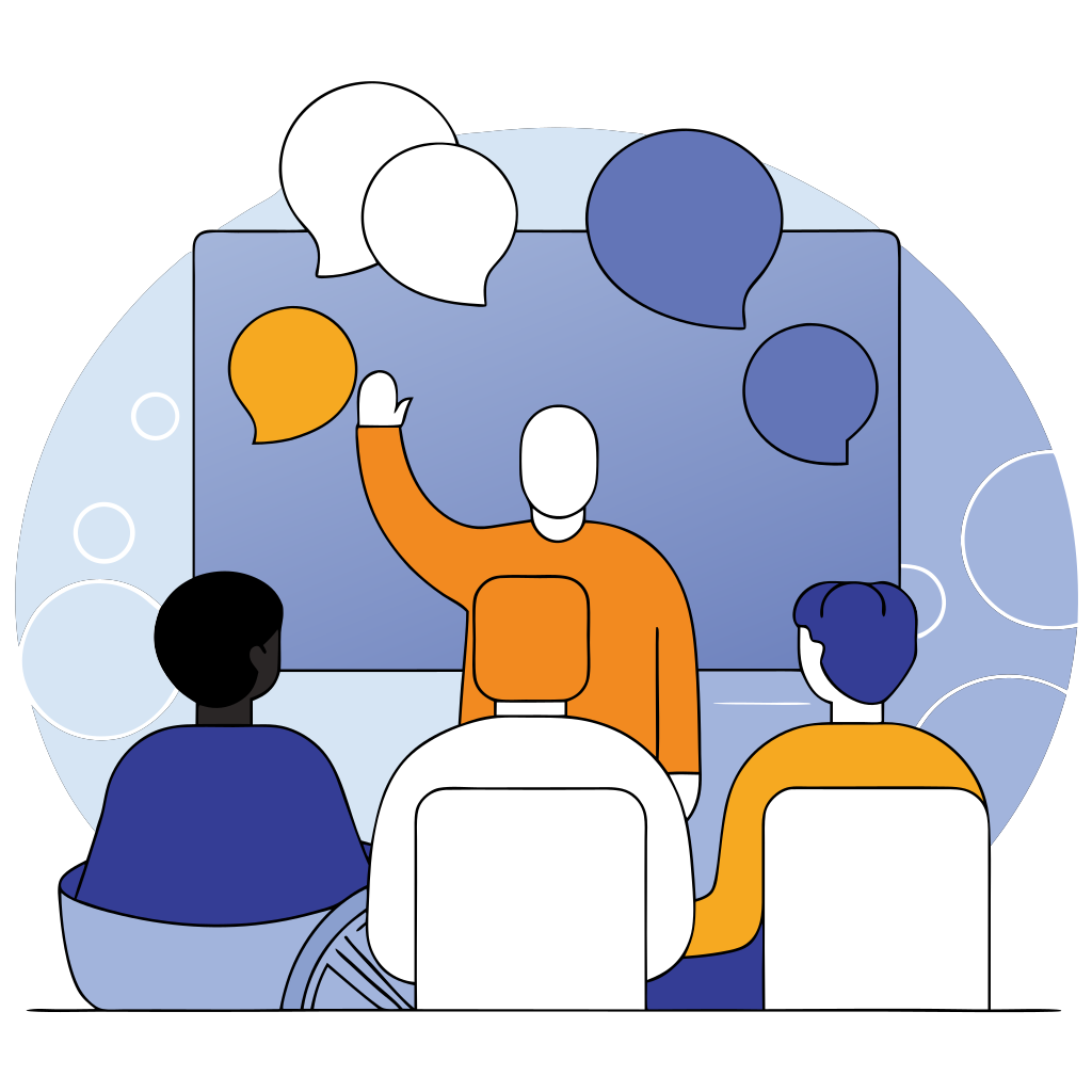 Ein Lehrer präsentiert den Schülern in einem Klassenzimmer Ideen ...