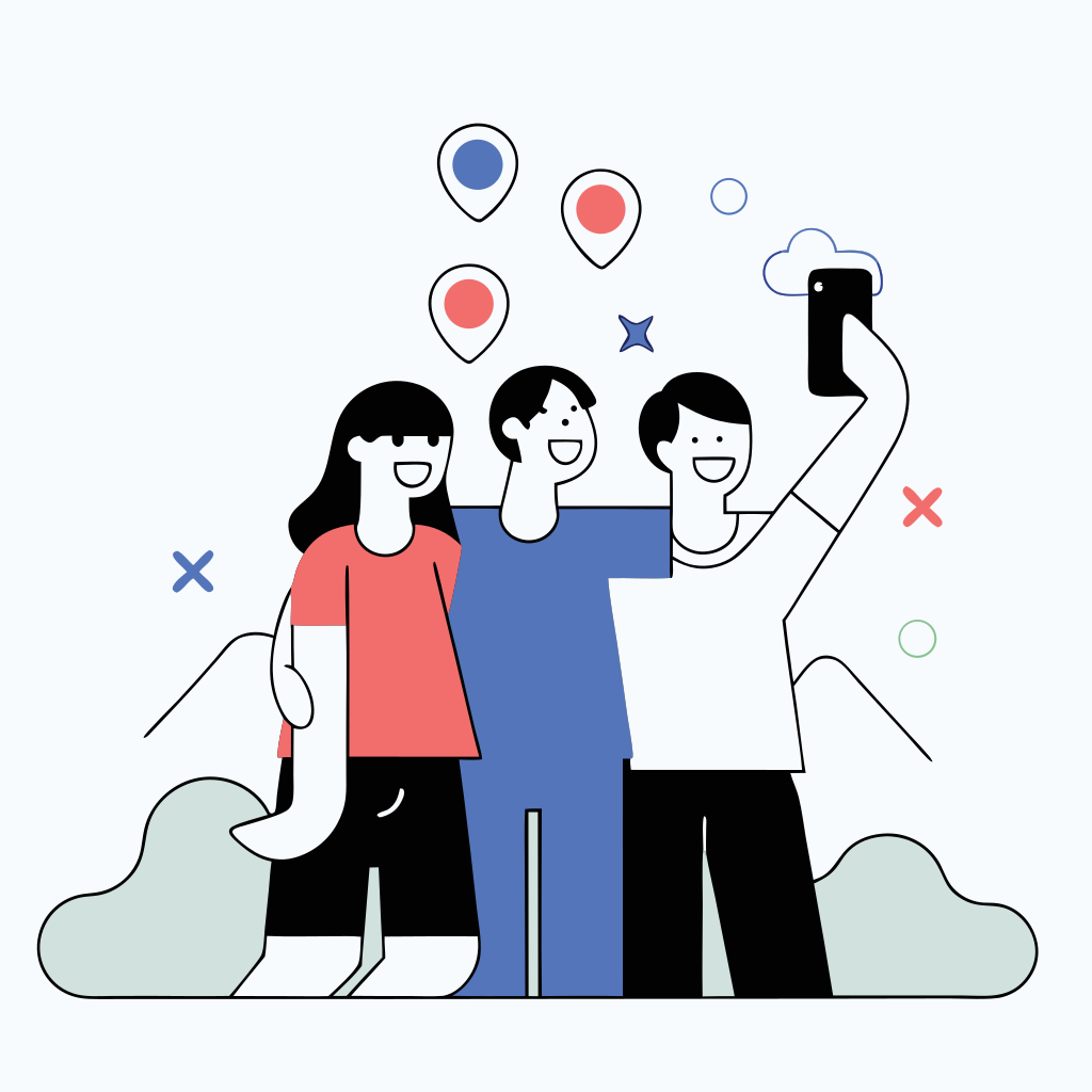 Friends take a selfie together with location tags. vector – Free Photo ...