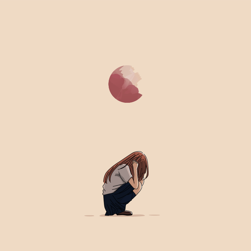 A sad girl sits beneath a bitten moon. vector – Free Anime Image on ...