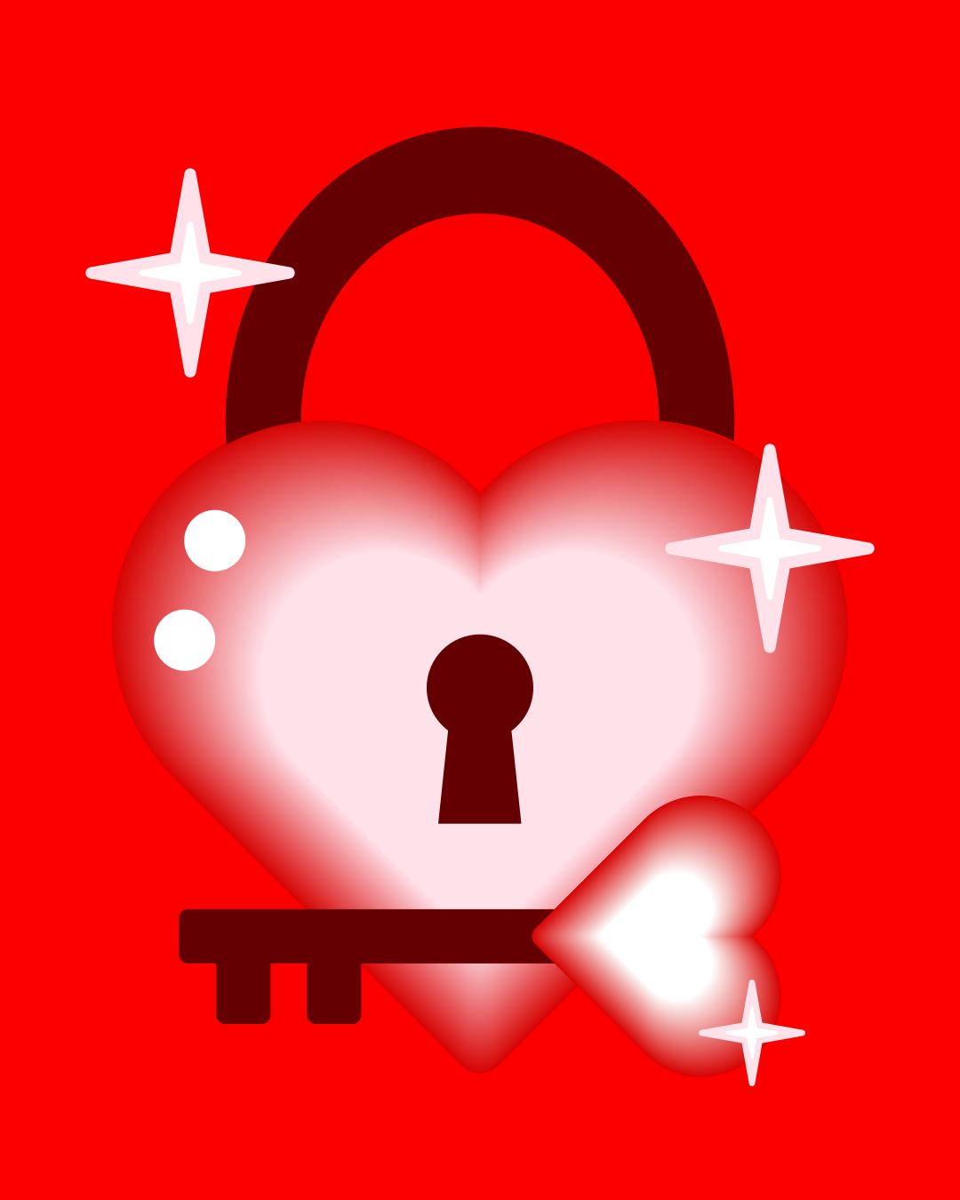 A heart-shaped lock and key on a red background. vector – Free Love ...