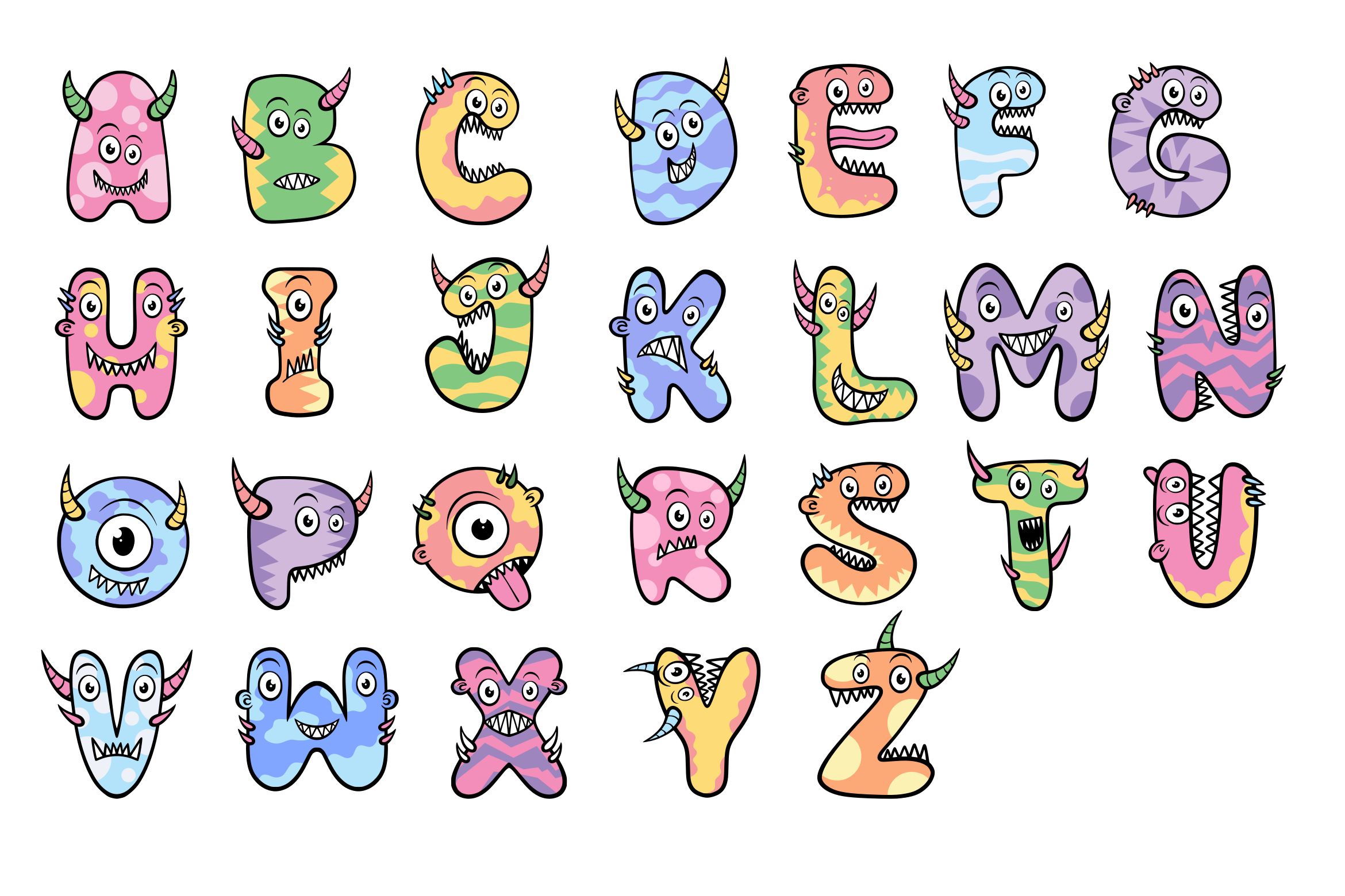 Les lettres de l’alphabet sur le thème des monstres sont affichées ...