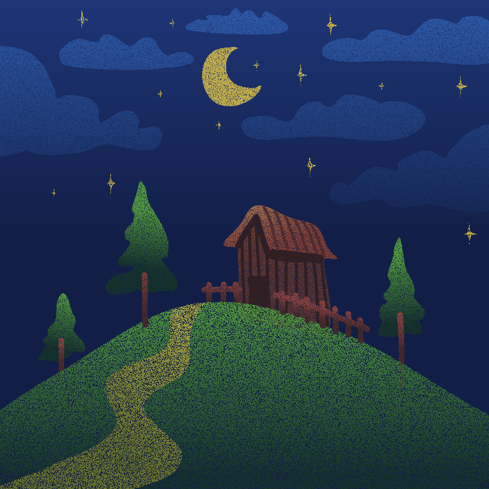 A house sits atop a hill under a moonlit night. vector – Free Image on ...