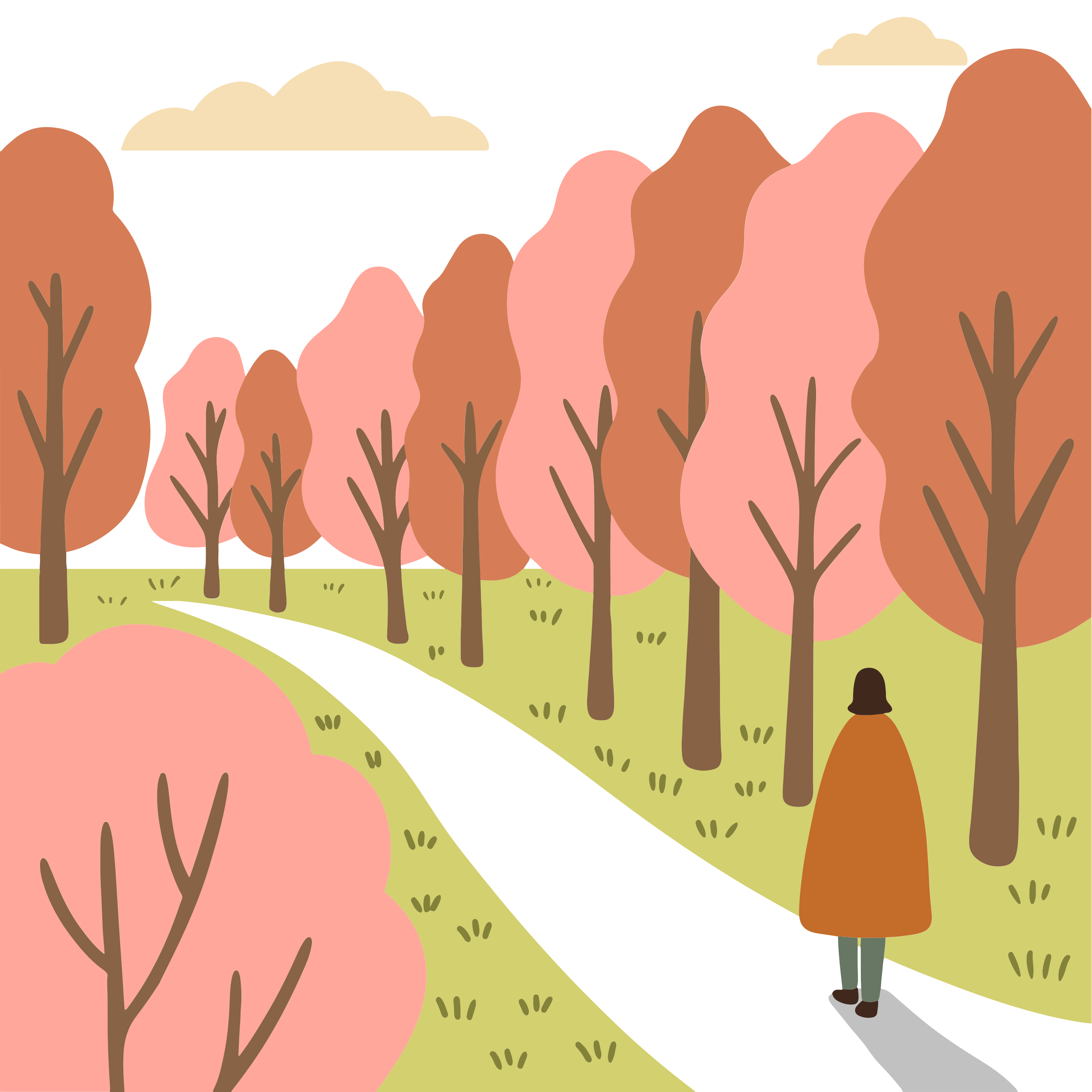 Vektor Seseorang berjalan di sepanjang jalan setapak melalui pepohonan ...