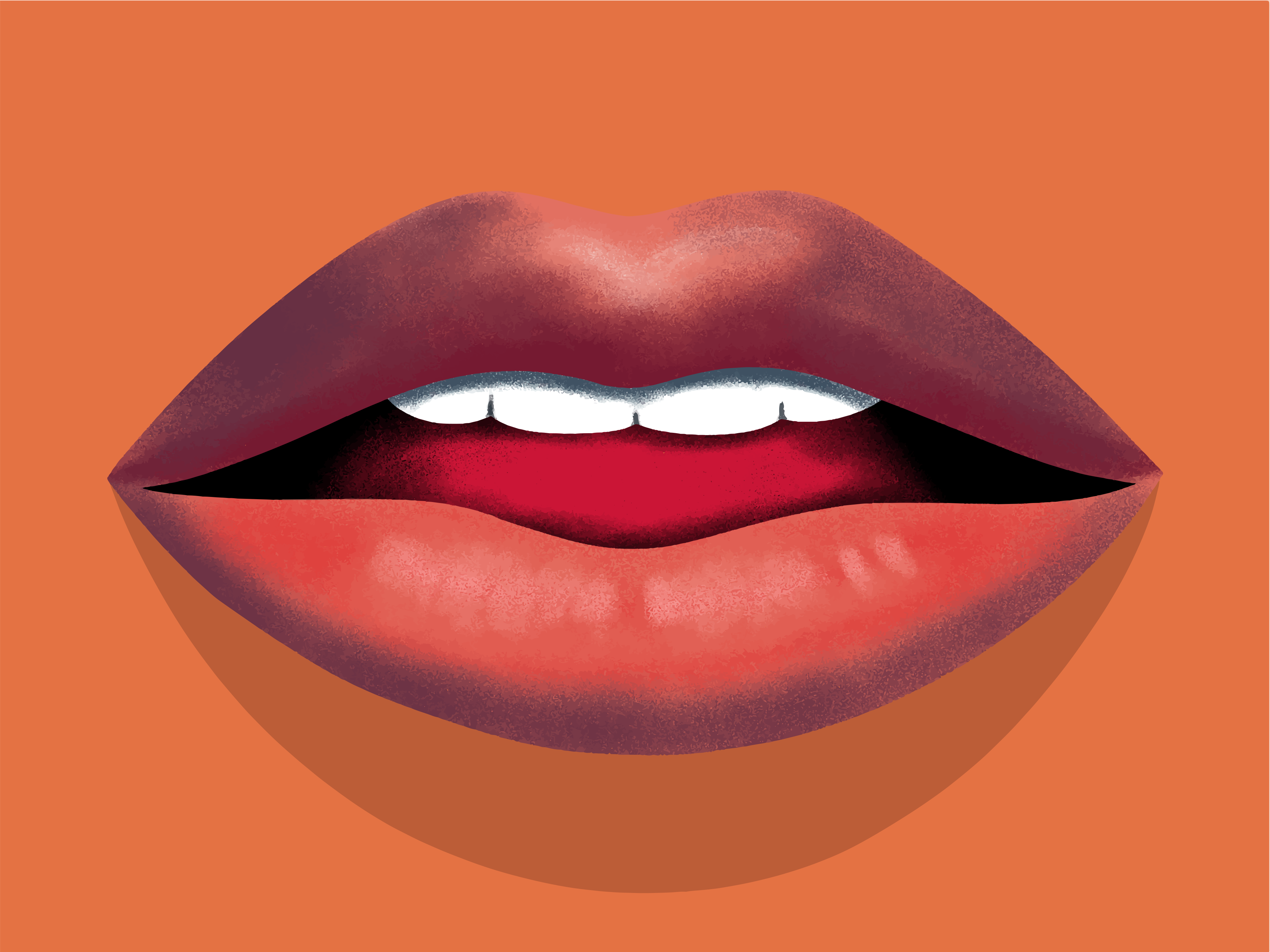 Les lèvres pulpeuses sont ouvertes sur un fond orange. vectoriel ...