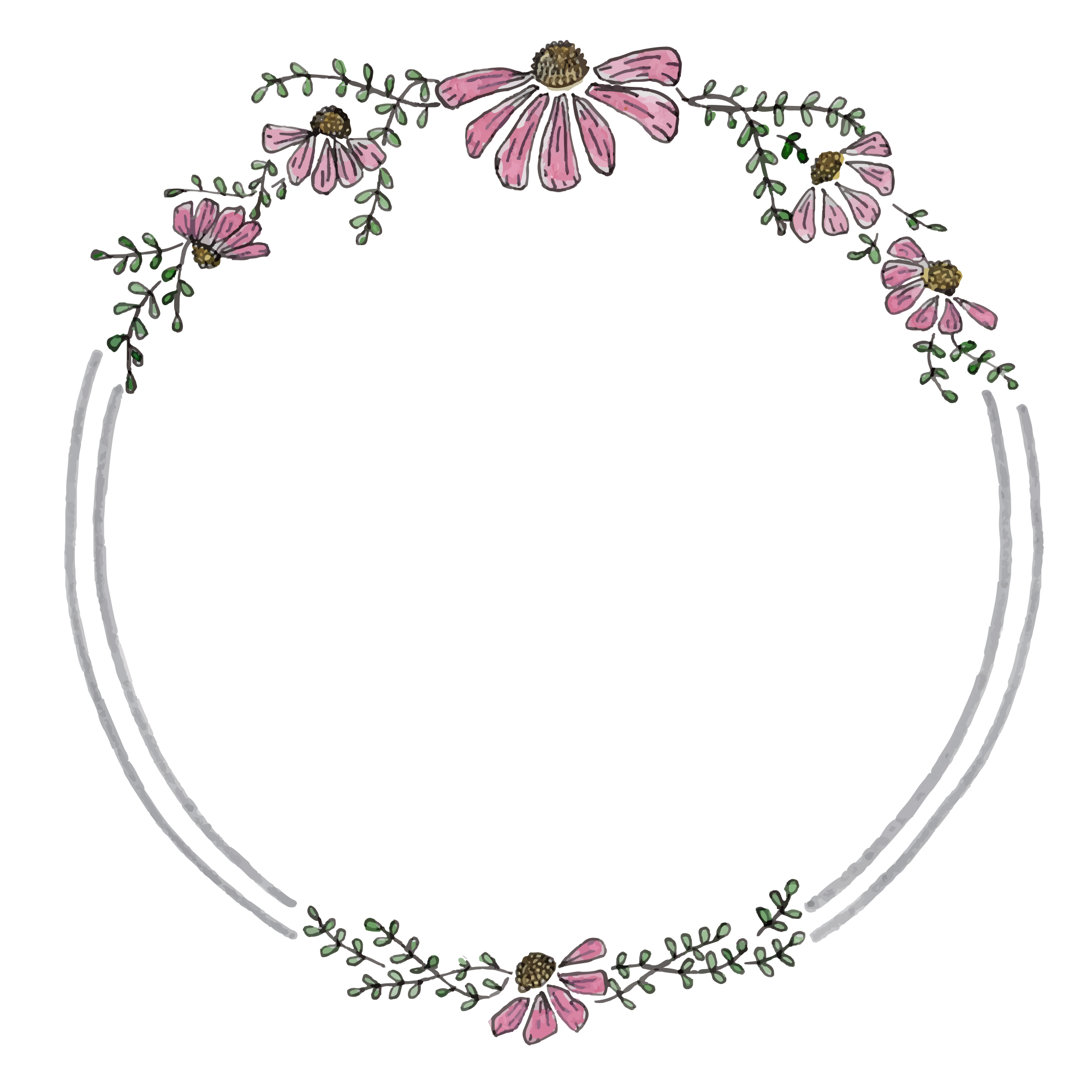 A floral wreath surrounds a blank circle. vector – Free Flowers Image ...